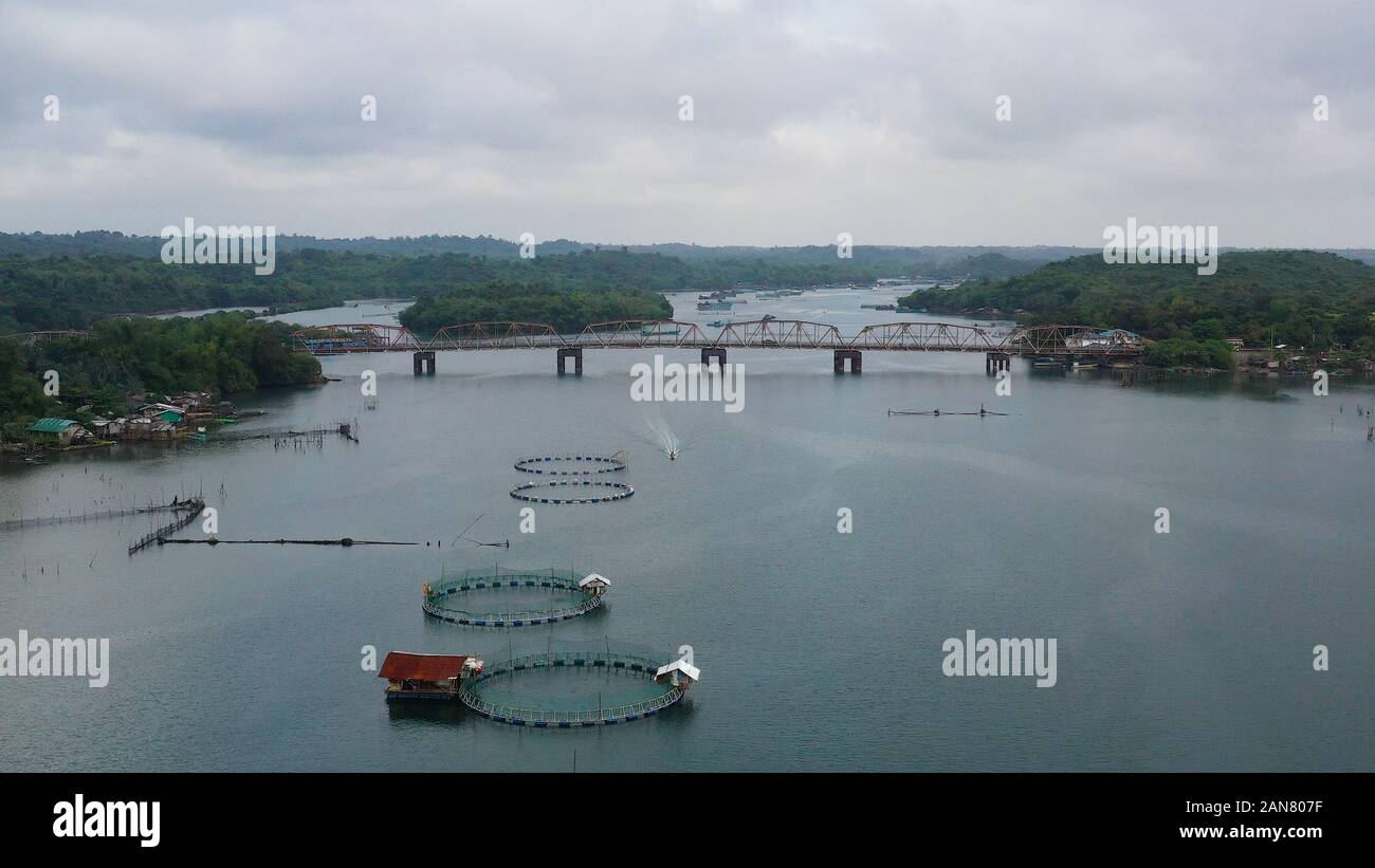 Aerial view of fish ponds for bangus, milkfish. Fish farm, top view ...