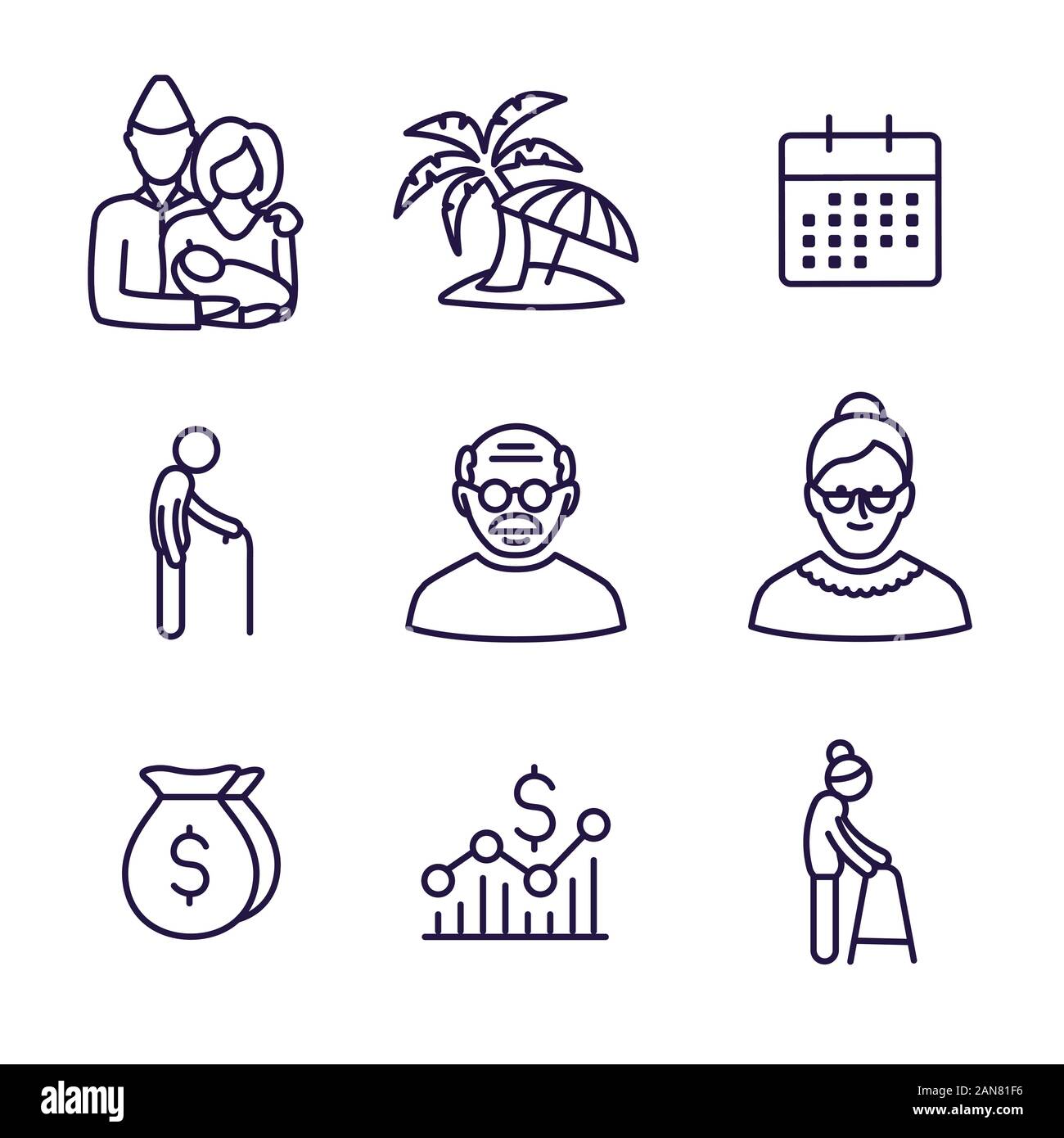 Generations: Golden Years Icon Set with retirement calendar , money ...