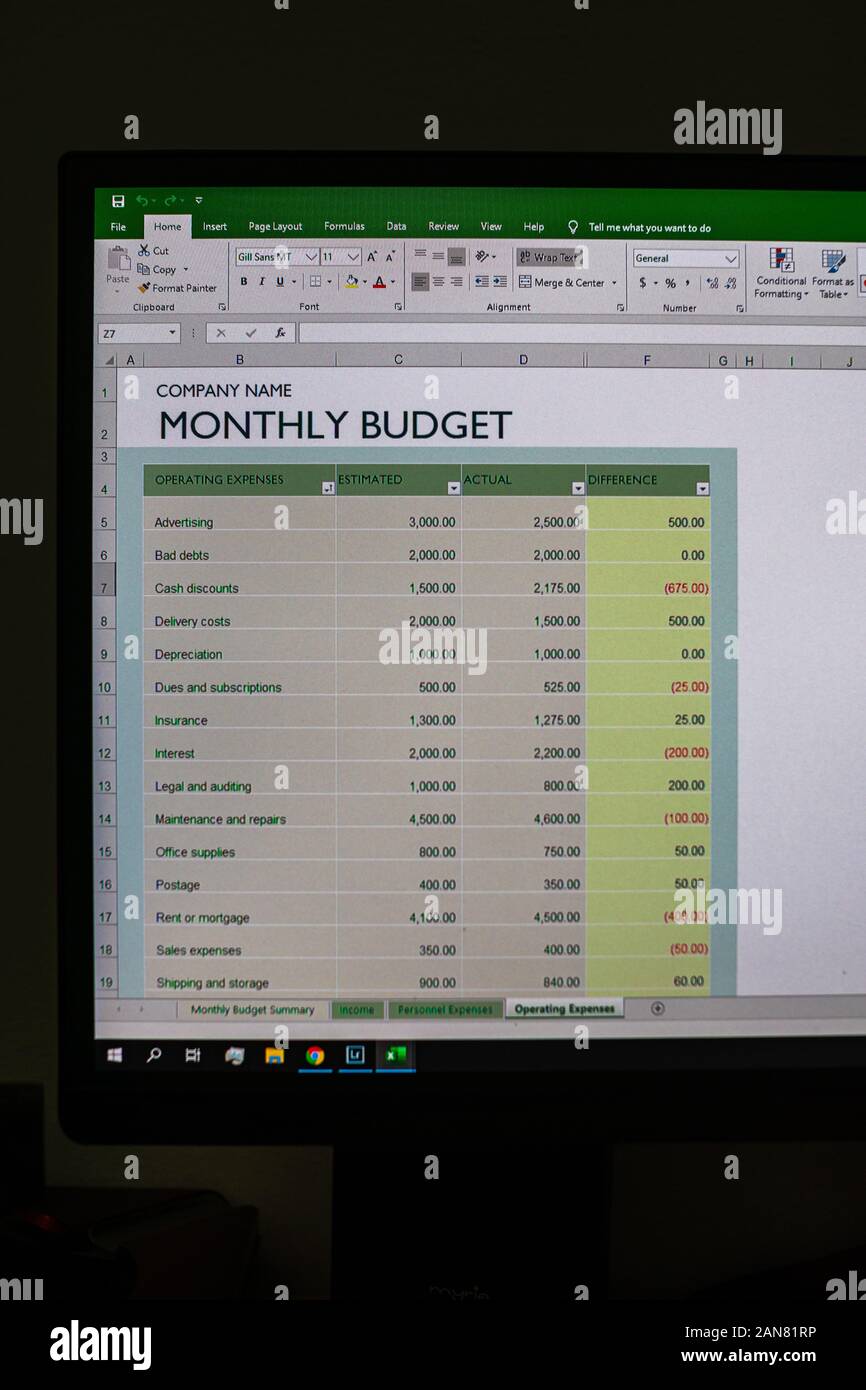 MIcrosoft office excel application, home menu on device screen ...