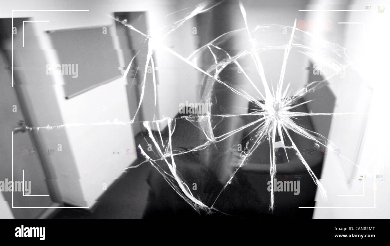 Broken CCTV camera lens, evidence destruction at crime scene ...