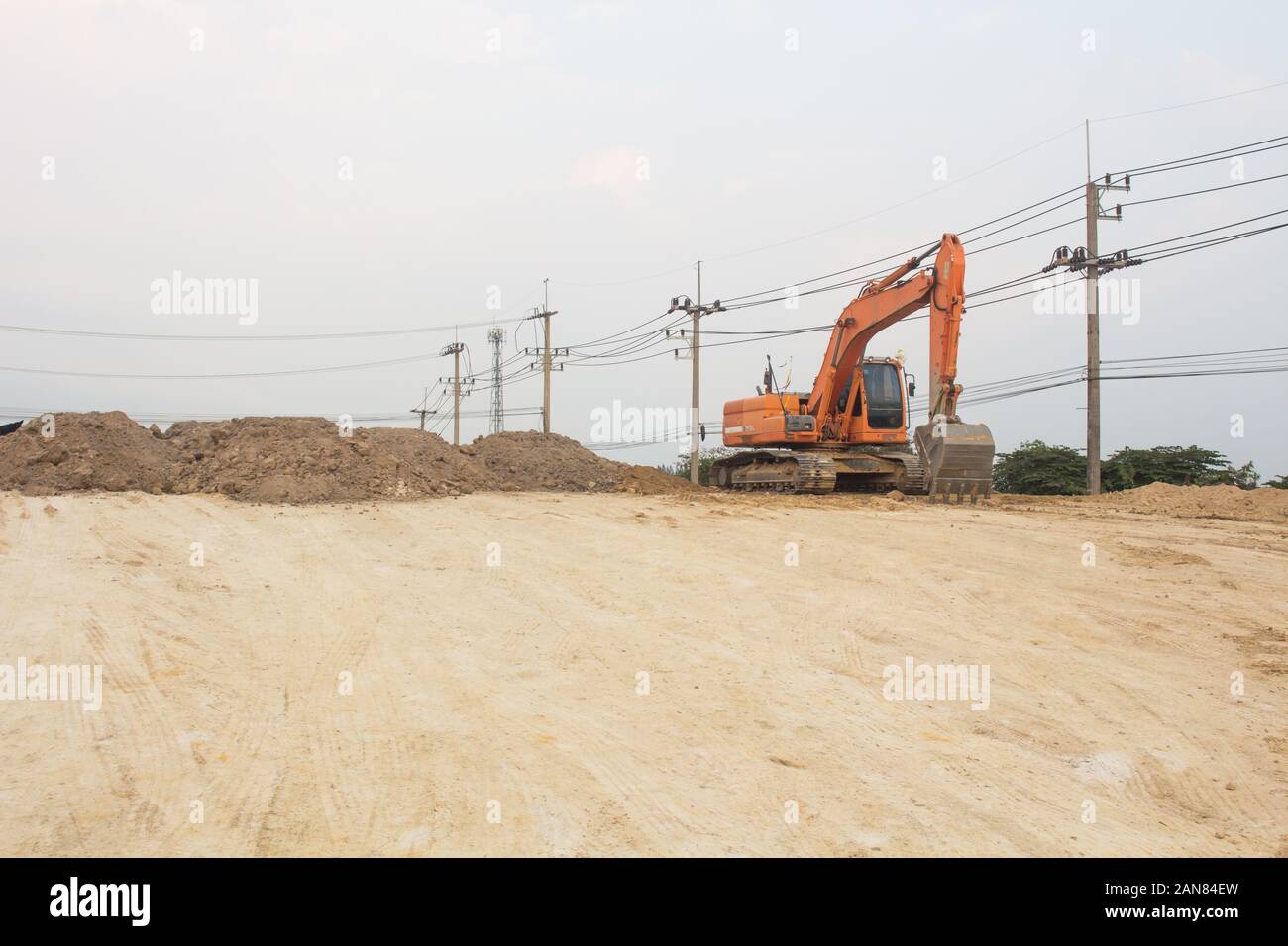 large diesel mechanical excavator digging earth machine at excavation ...