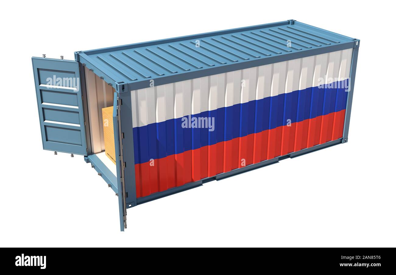 Shipping Container with Russian flag isolated on white - 3D Rendering ...