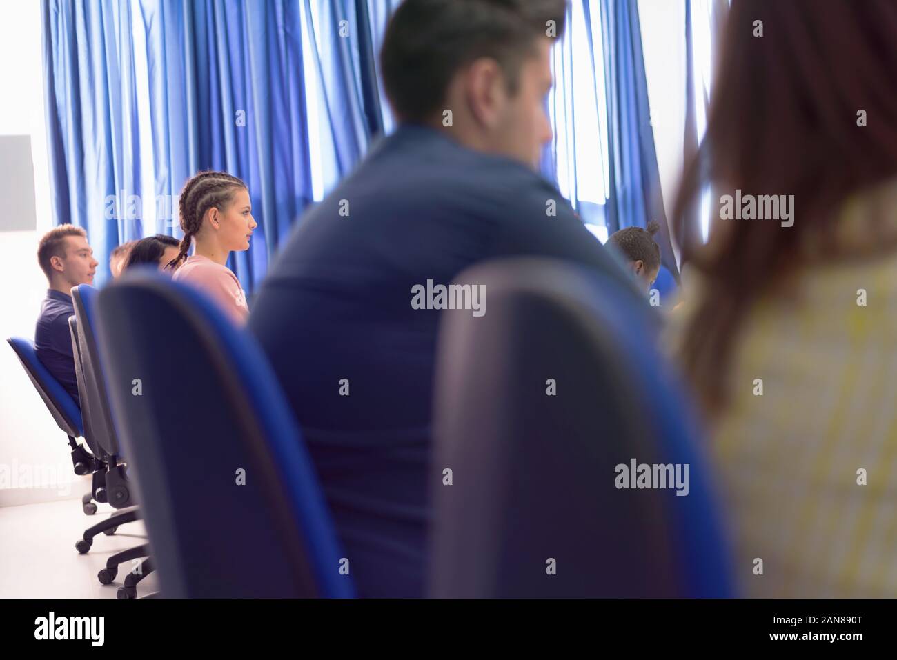 Students during the class. Resolving problems together. Team work ...