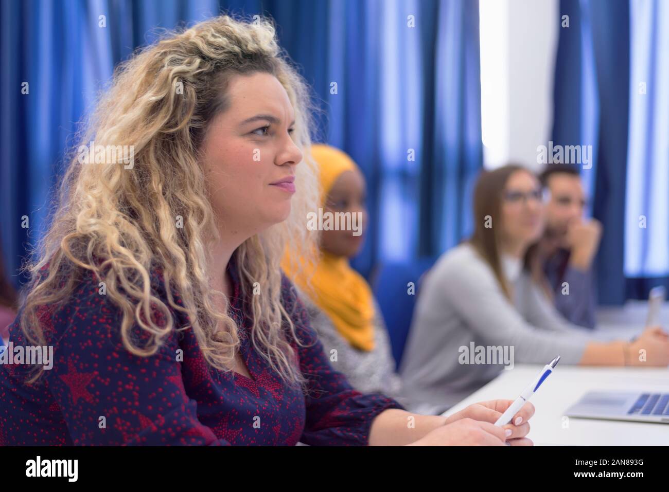 Students during the class. Resolving problems together. Team work ...