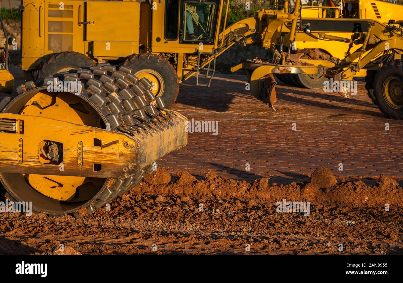 Soil compactor with vibratory padfoot drum. Heavy duty machinery ...
