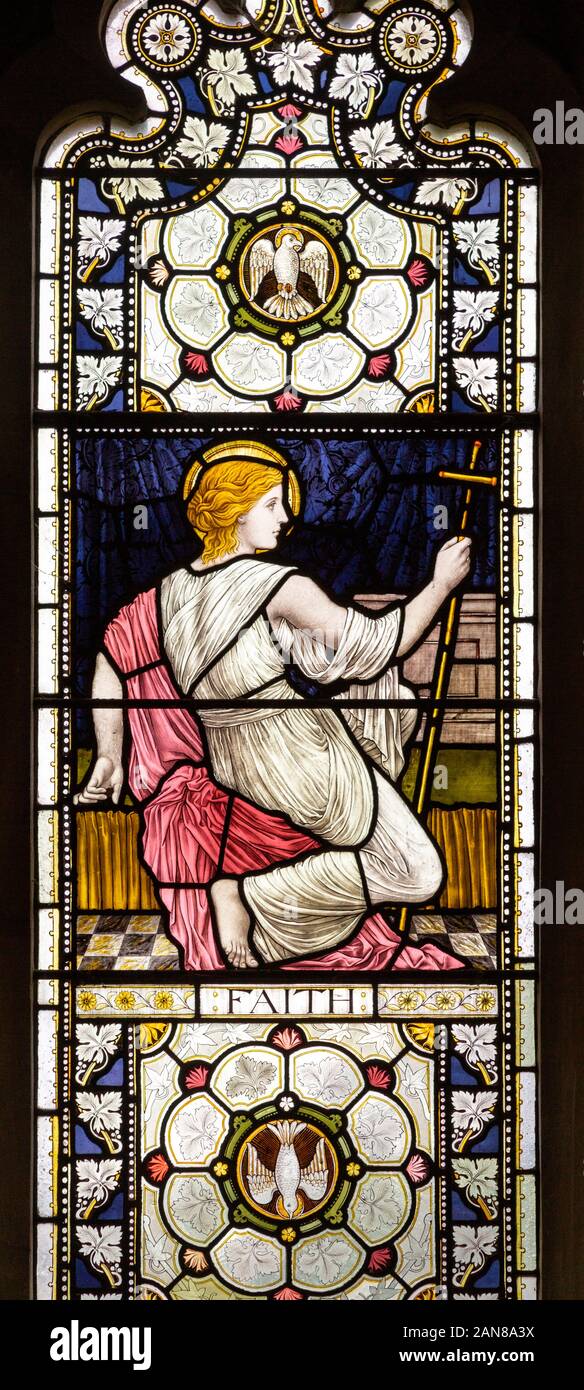 Stained glass window detail depicting Faith designed by Henry Holiday ...