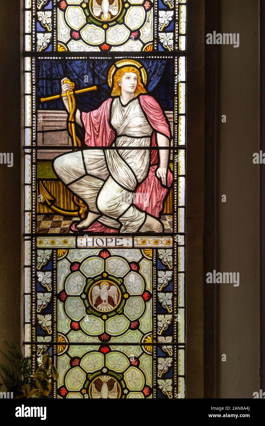 Stained glass window detail depicting Hope designed by Henry Holiday ...