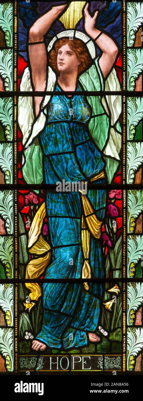Stained glass window detail depicting Hope designed by Henry Holiday ...
