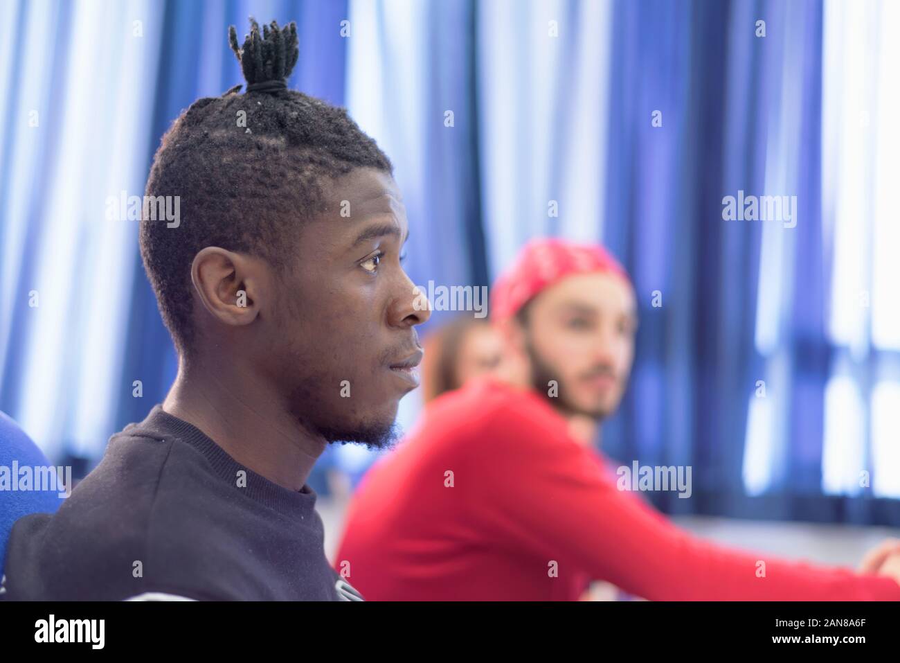 Students during the class. Resolving problems together. Team work ...