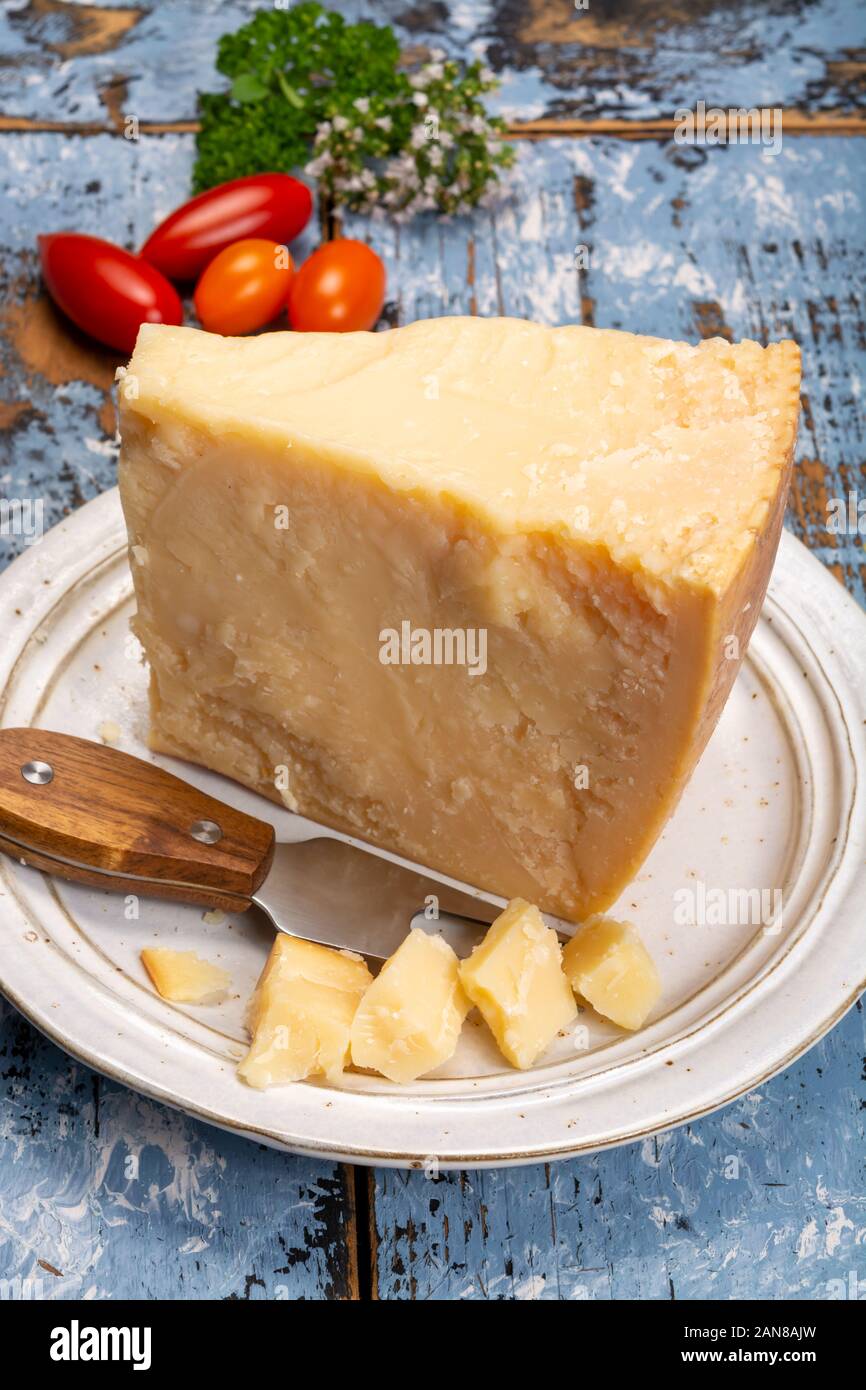 Cheese collection, hard italian cheese, aged parmesan or grana padano ...