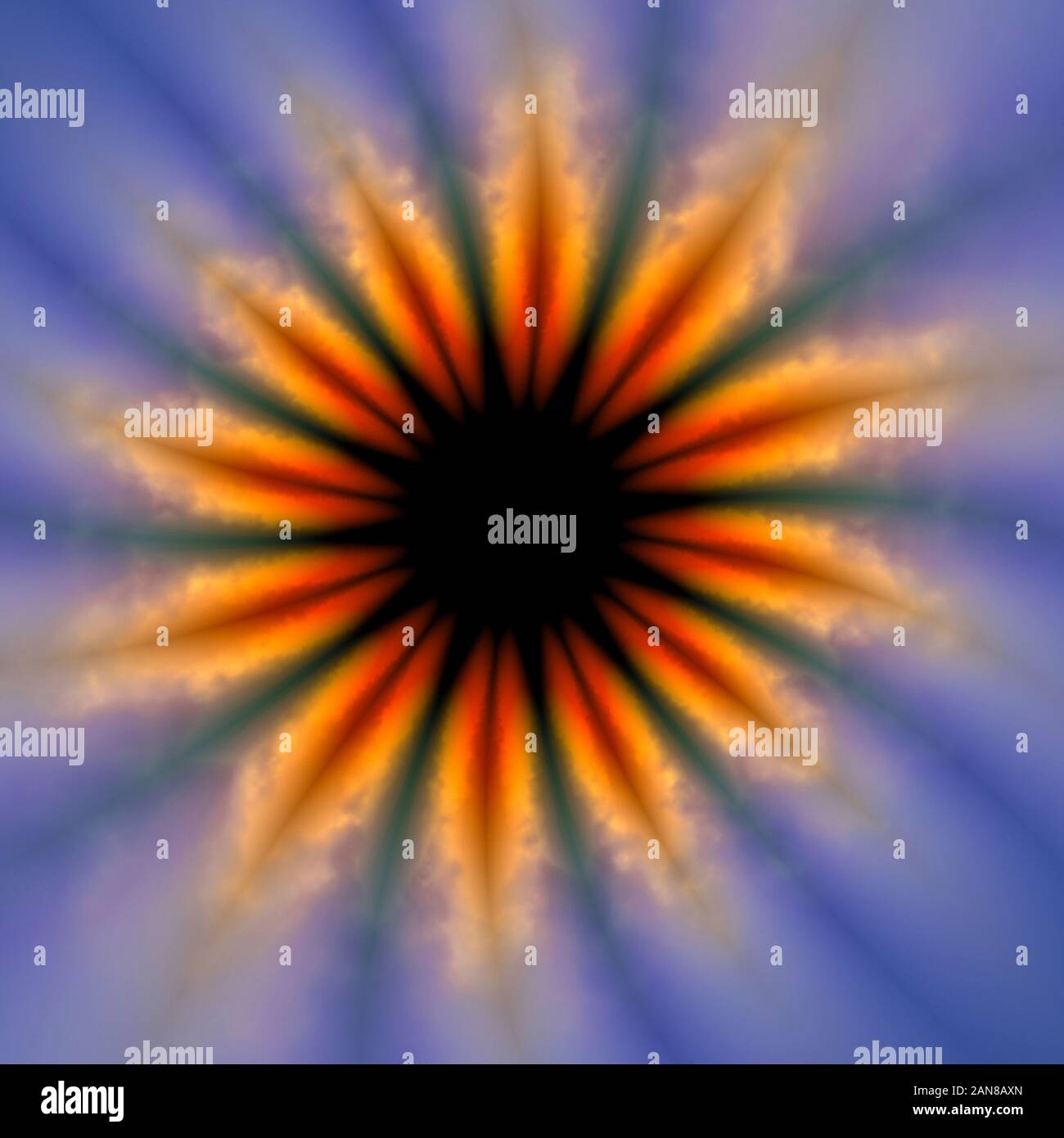 Orange abstract flower on the blue background. 2D illustration Stock ...