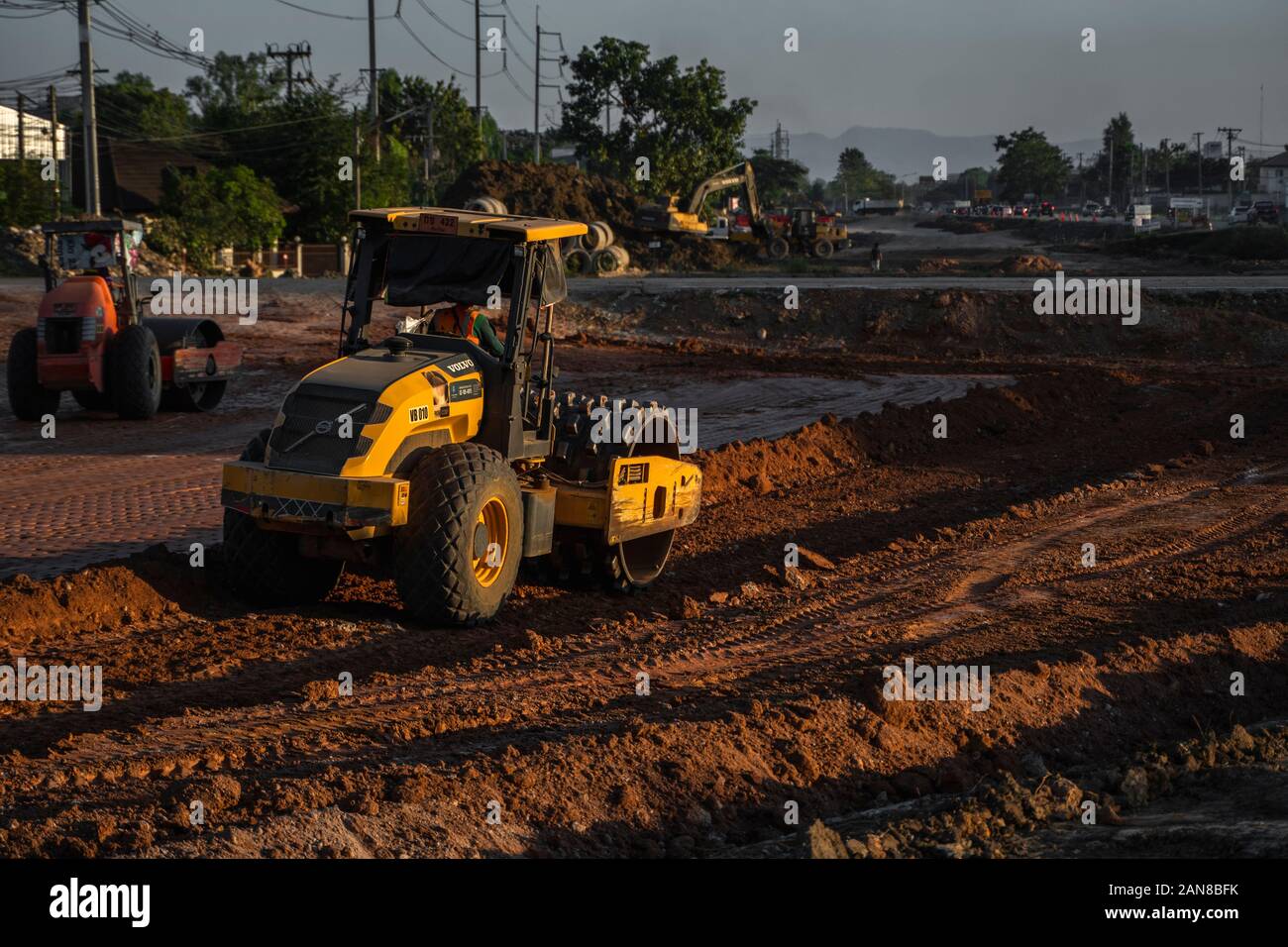 VIETNAM, HO CHI MINH - May 15, 2019: Soil compactor with vibratory ...