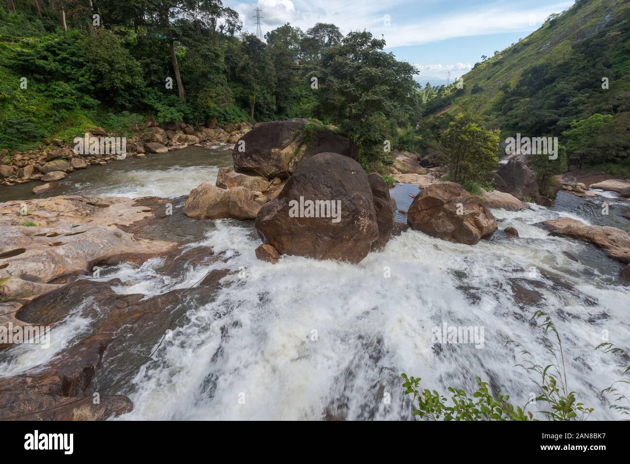 Atukkad Waterfalls near Munnar in Kerala, South India on cloudy day in ...