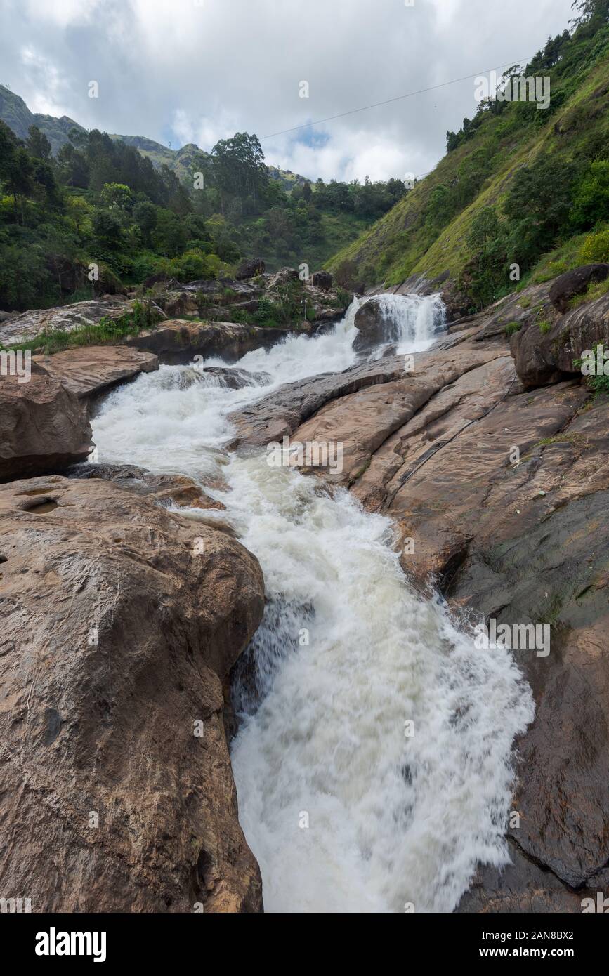Atukkad Waterfalls near Munnar in Kerala, South India on cloudy day in ...