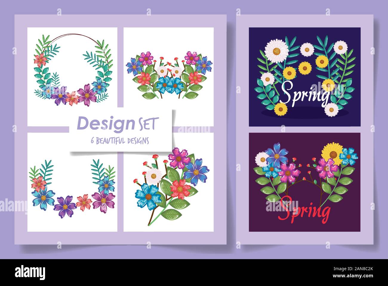 Spring flowers and leaves set vector design Stock Vector Image & Art ...
