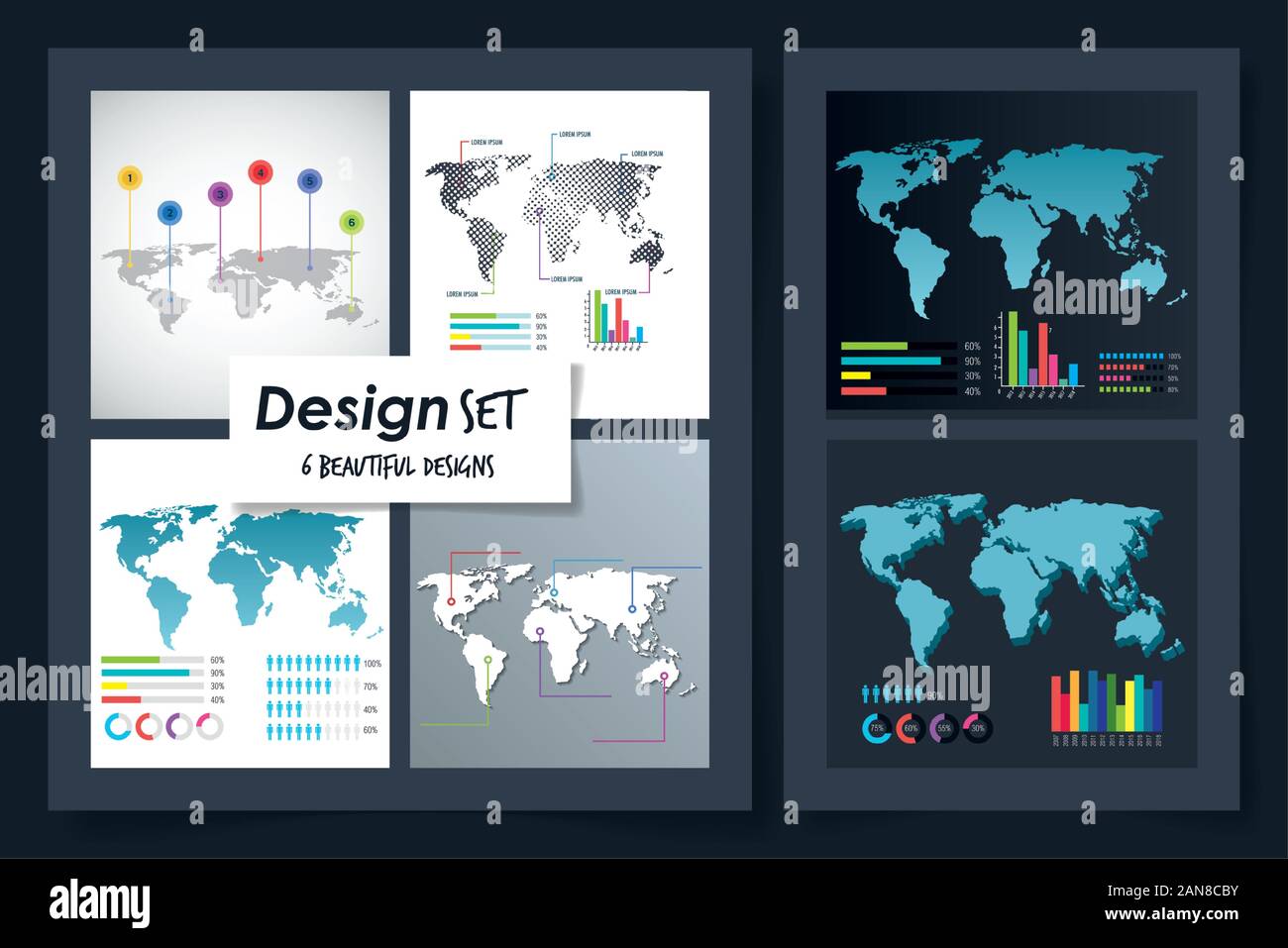 Workflows with world map set vector design Stock Vector Image & Art - Alamy