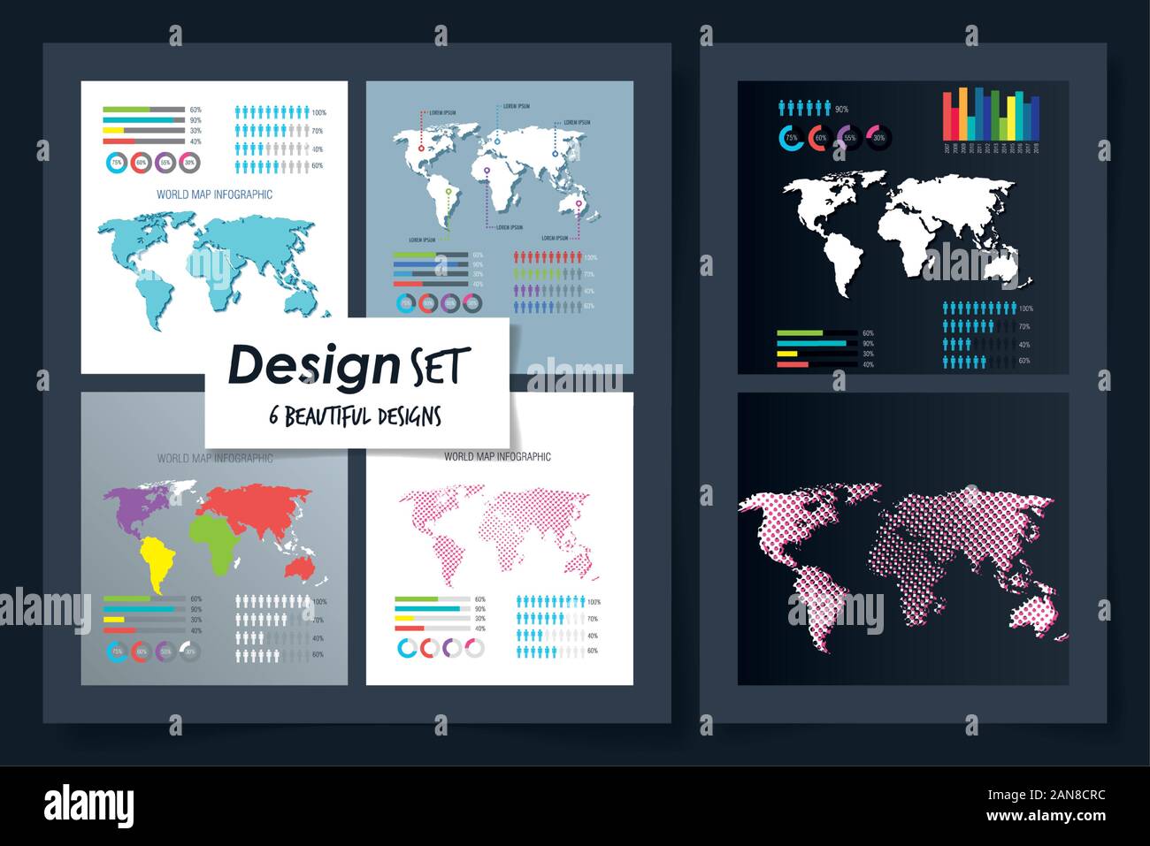 Workflows with world map set vector design Stock Vector Image & Art - Alamy