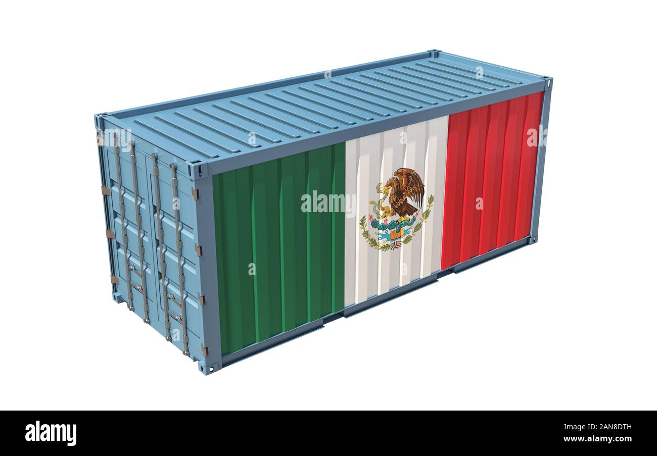 Shipping Container with Mexico flag isolated on white - 3D Rendering ...