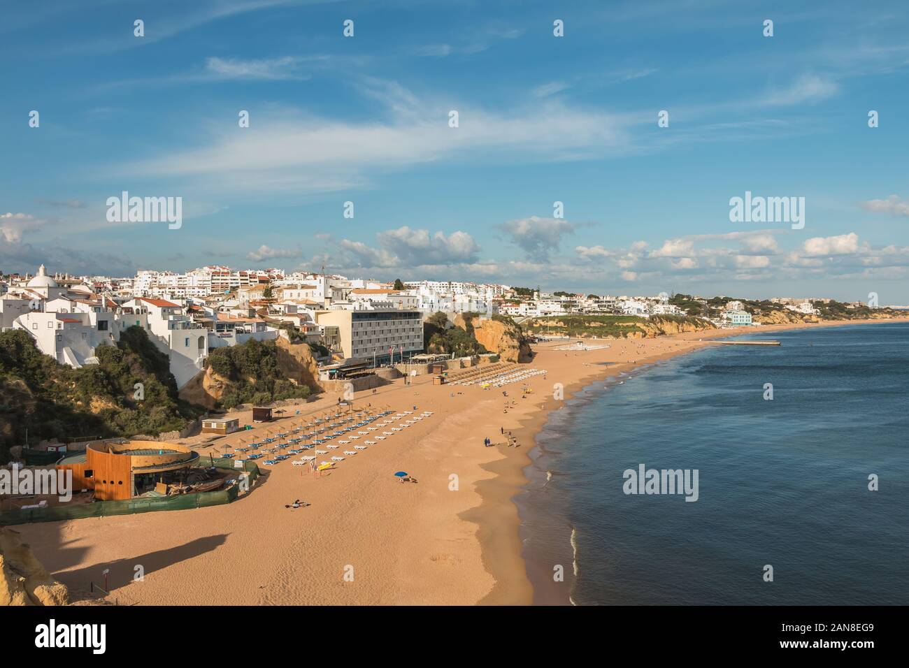Albufeira, Portugal - May 3, 2018: High view of the city beaches in a ...