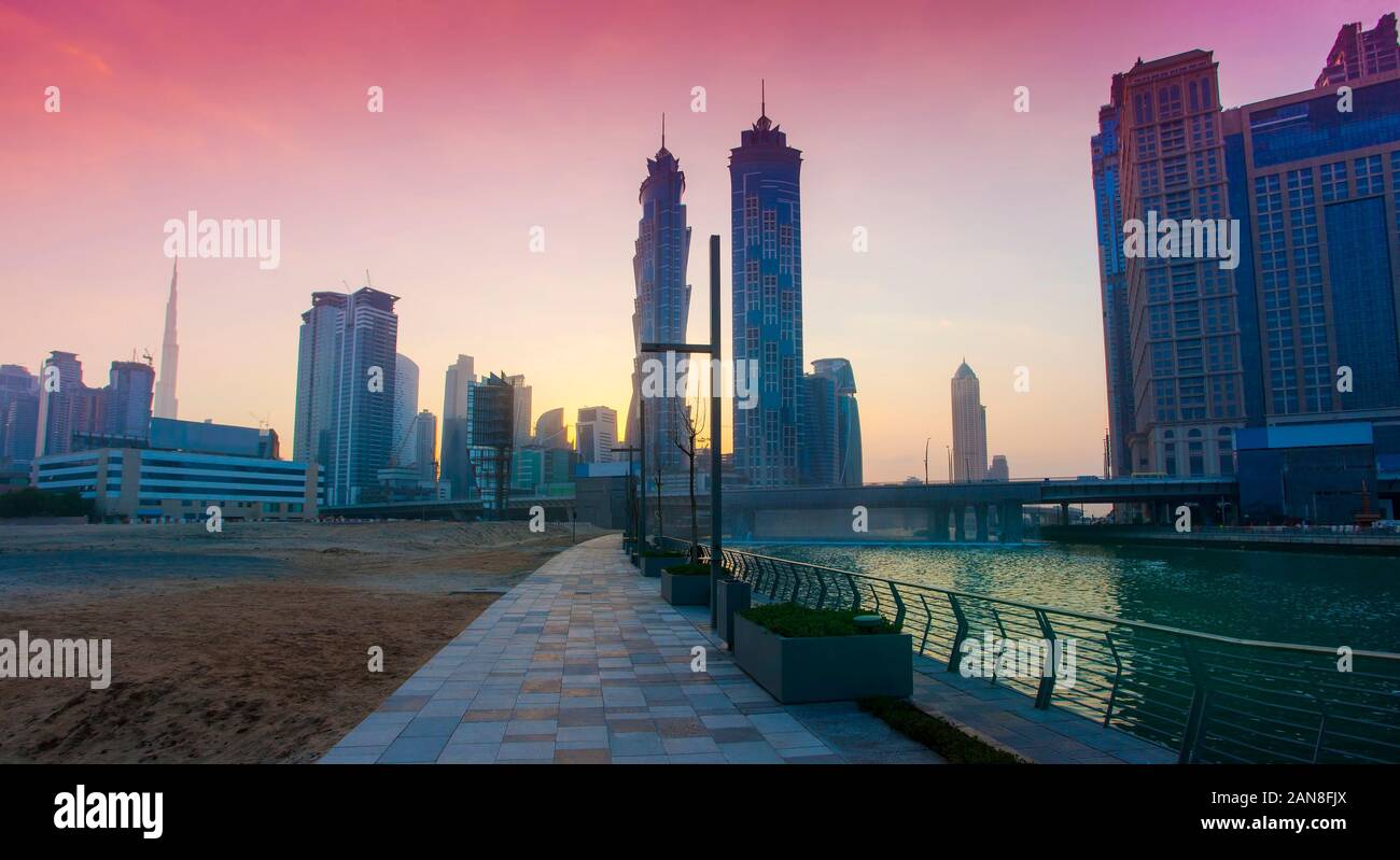 Dubai city skyline in the morning, sunrise Stock Photo - Alamy