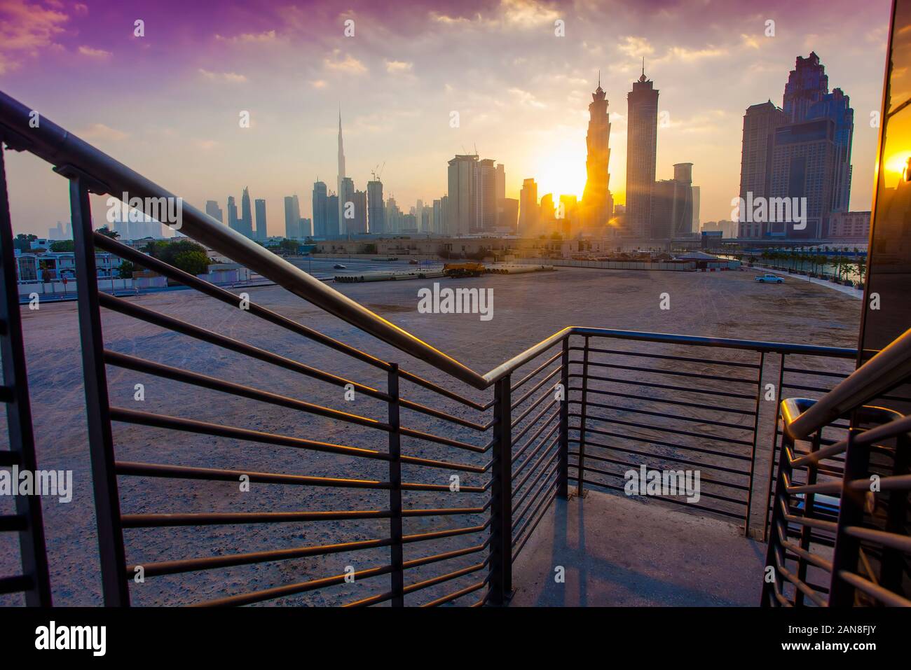 Dubai city skyline in the morning, sunrise Stock Photo - Alamy