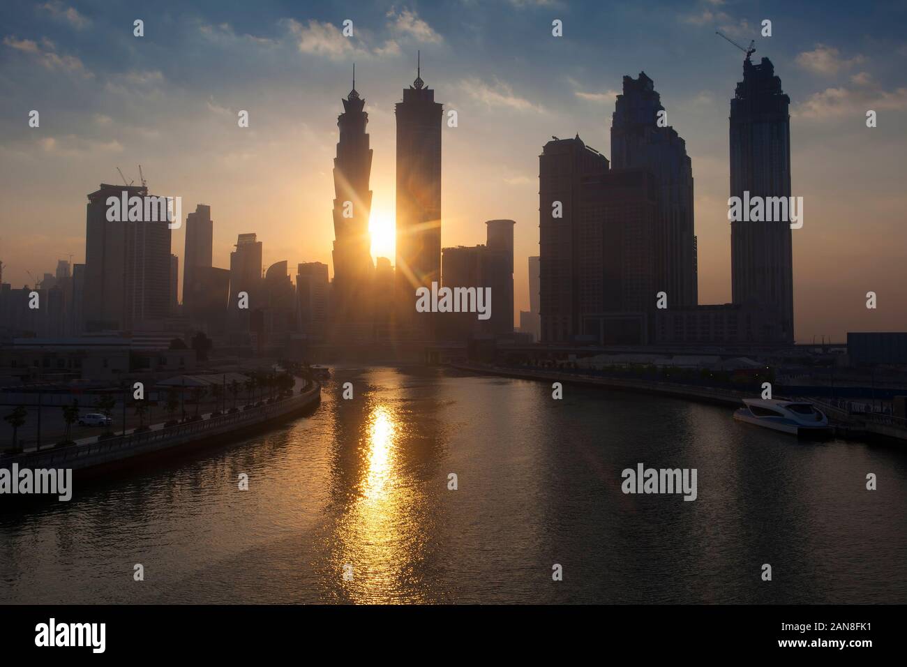 Dubai city skyline in the morning, sunrise Stock Photo - Alamy