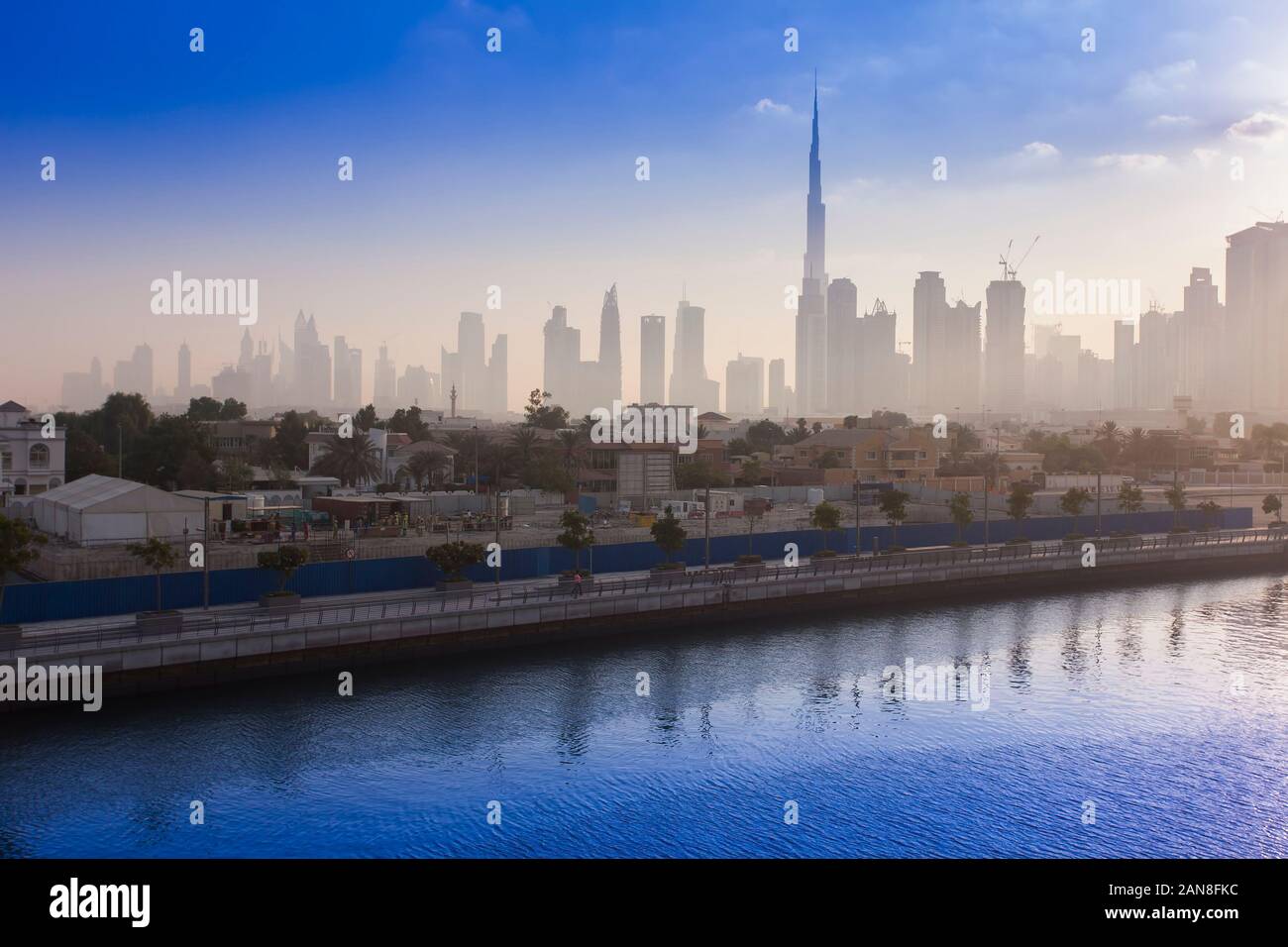 Dubai city skyline in the morning, sunrise Stock Photo - Alamy