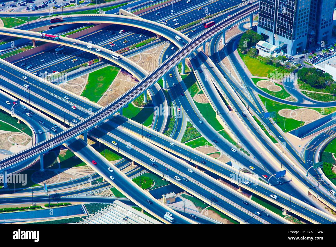 intersection of roads in Dubai city, United Arab Emirates. aerial view ...