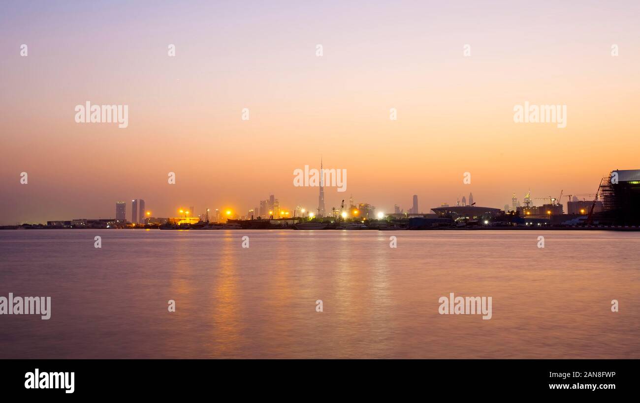 sunset in Dubai city view, United Arab Emirates Stock Photo - Alamy