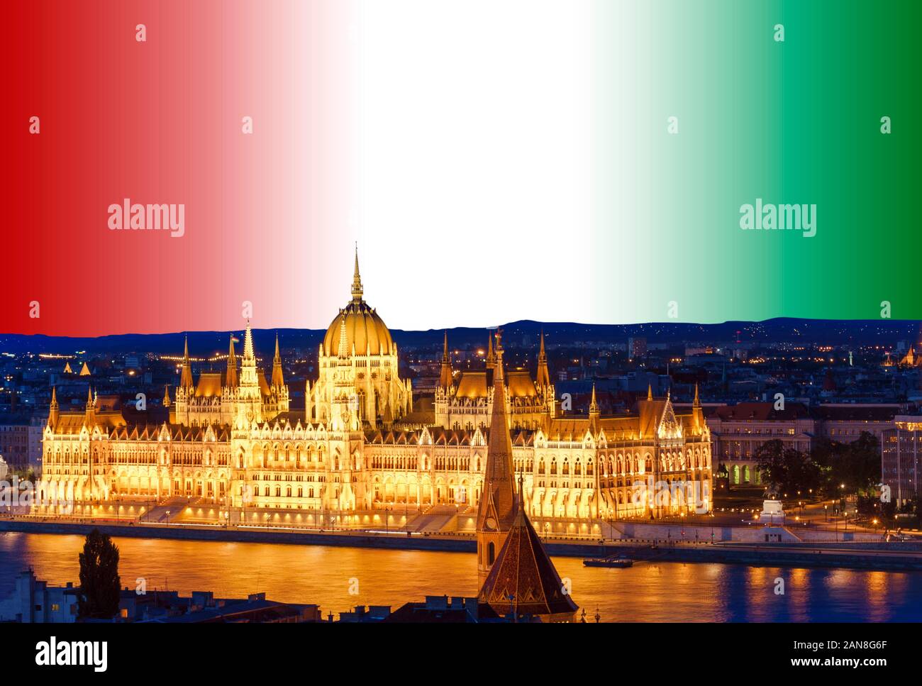 Budapest city with Hungary country flag background Stock Photo - Alamy