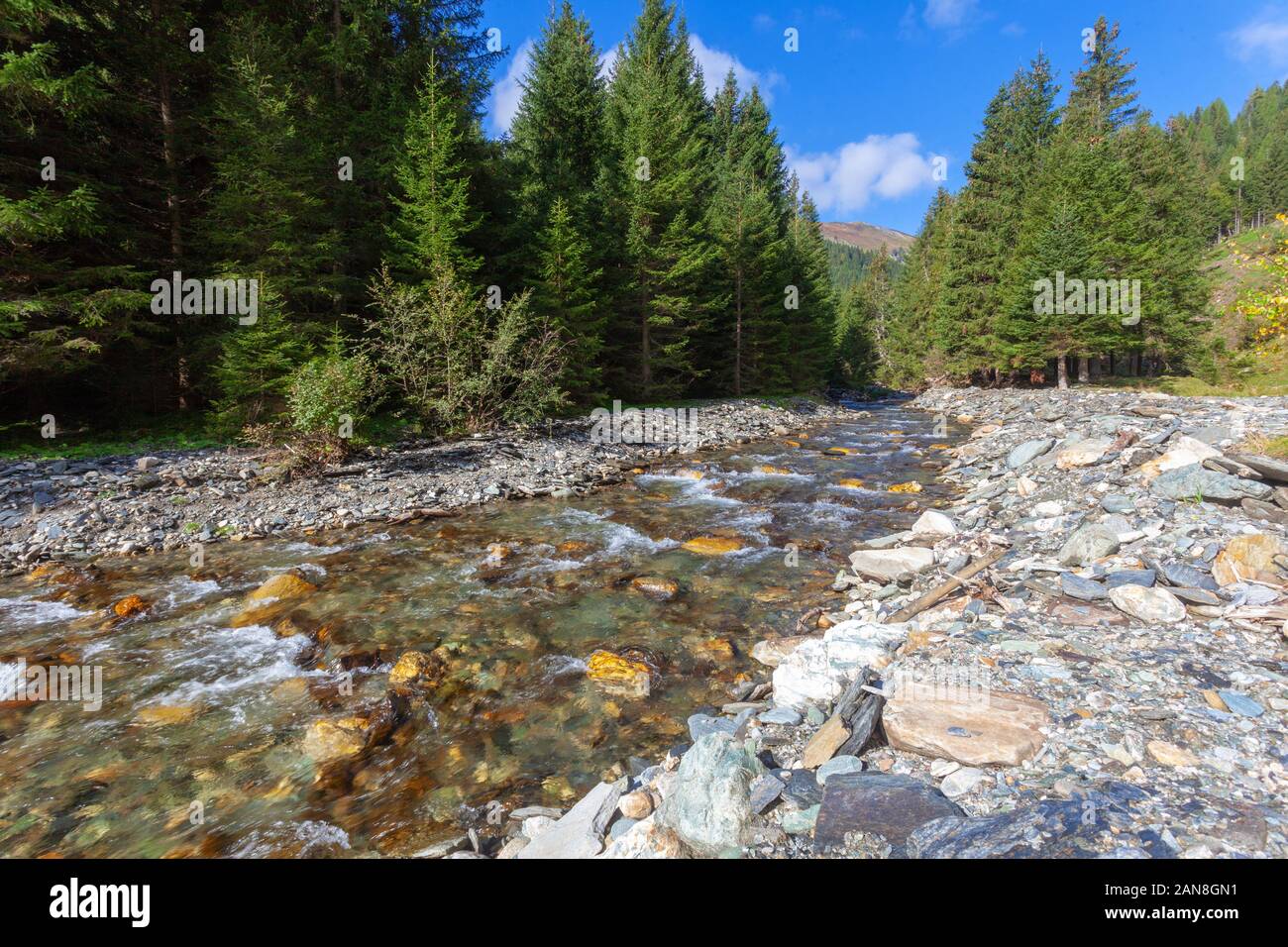 The upper course of the Mur (Mura) River in Austrian Alps Stock Photo ...