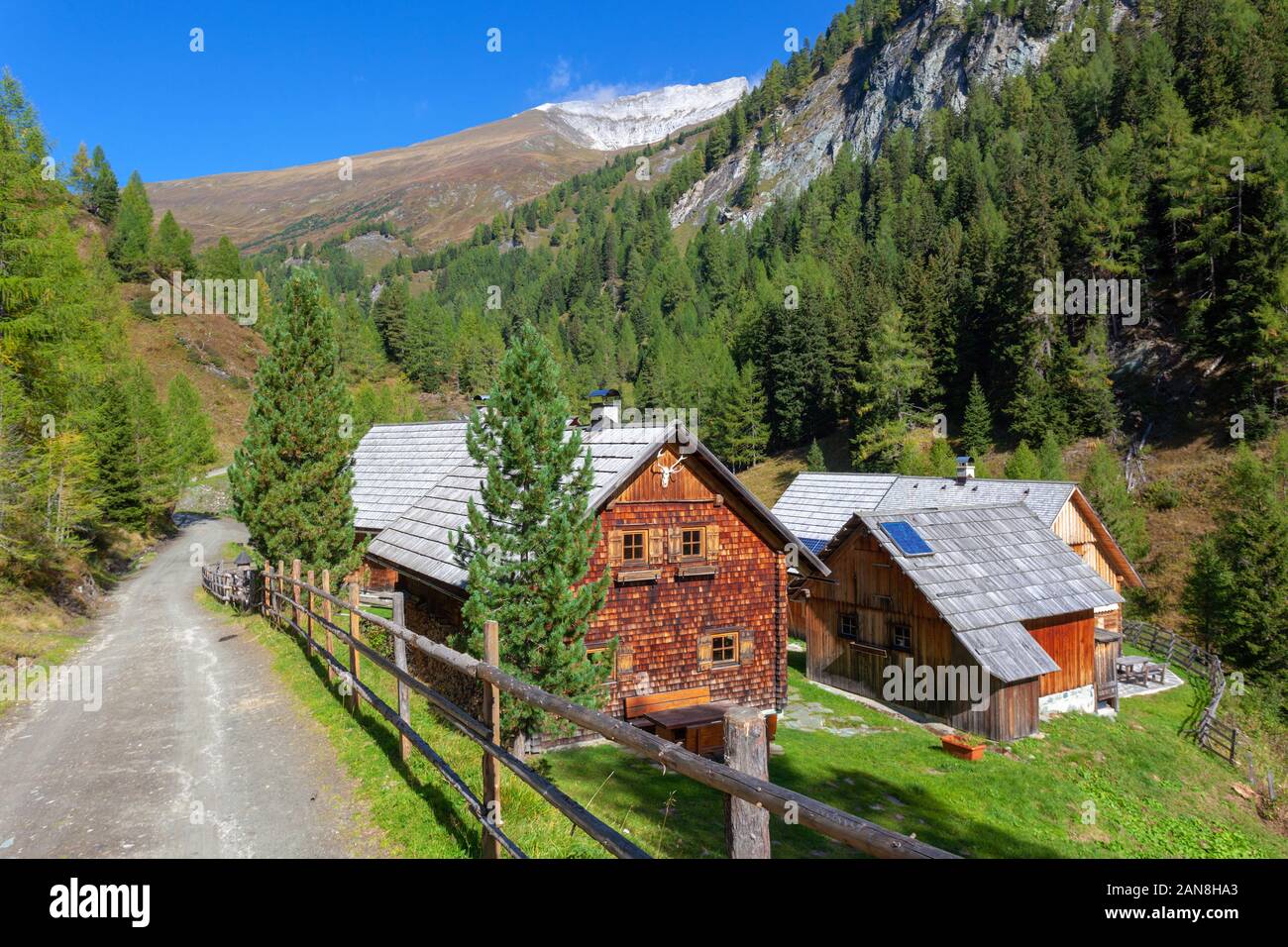 Traditional wooden house in Austrian Alps Stock Photo - Alamy