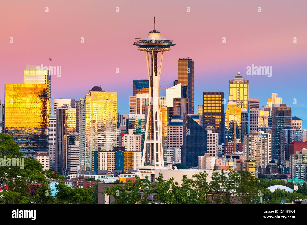 Seattle, Washington, USA downtown city skyline at dusk Stock Photo - Alamy