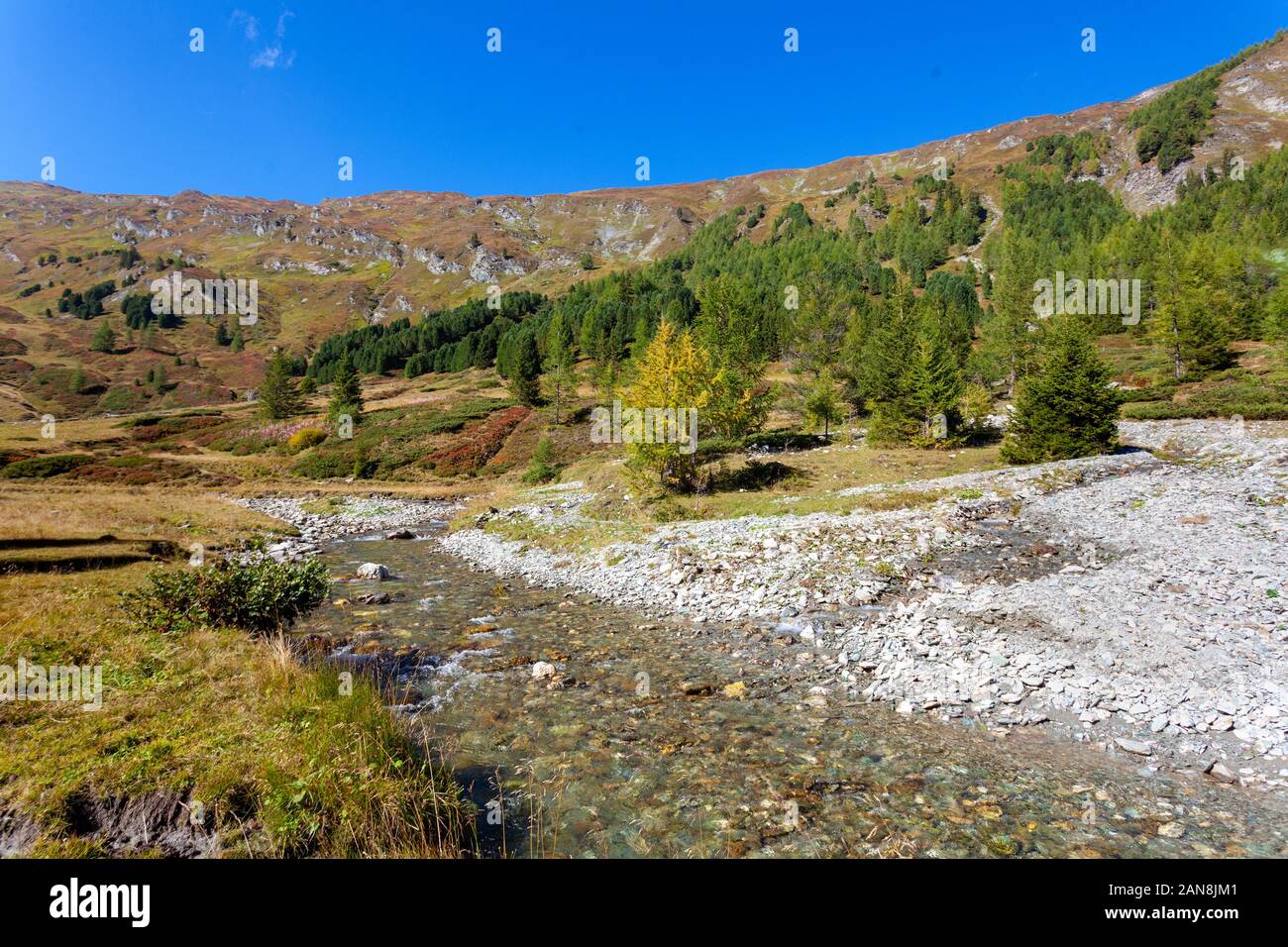 The upper course of the Mur (Mura) River in Austrian Alps Stock Photo ...
