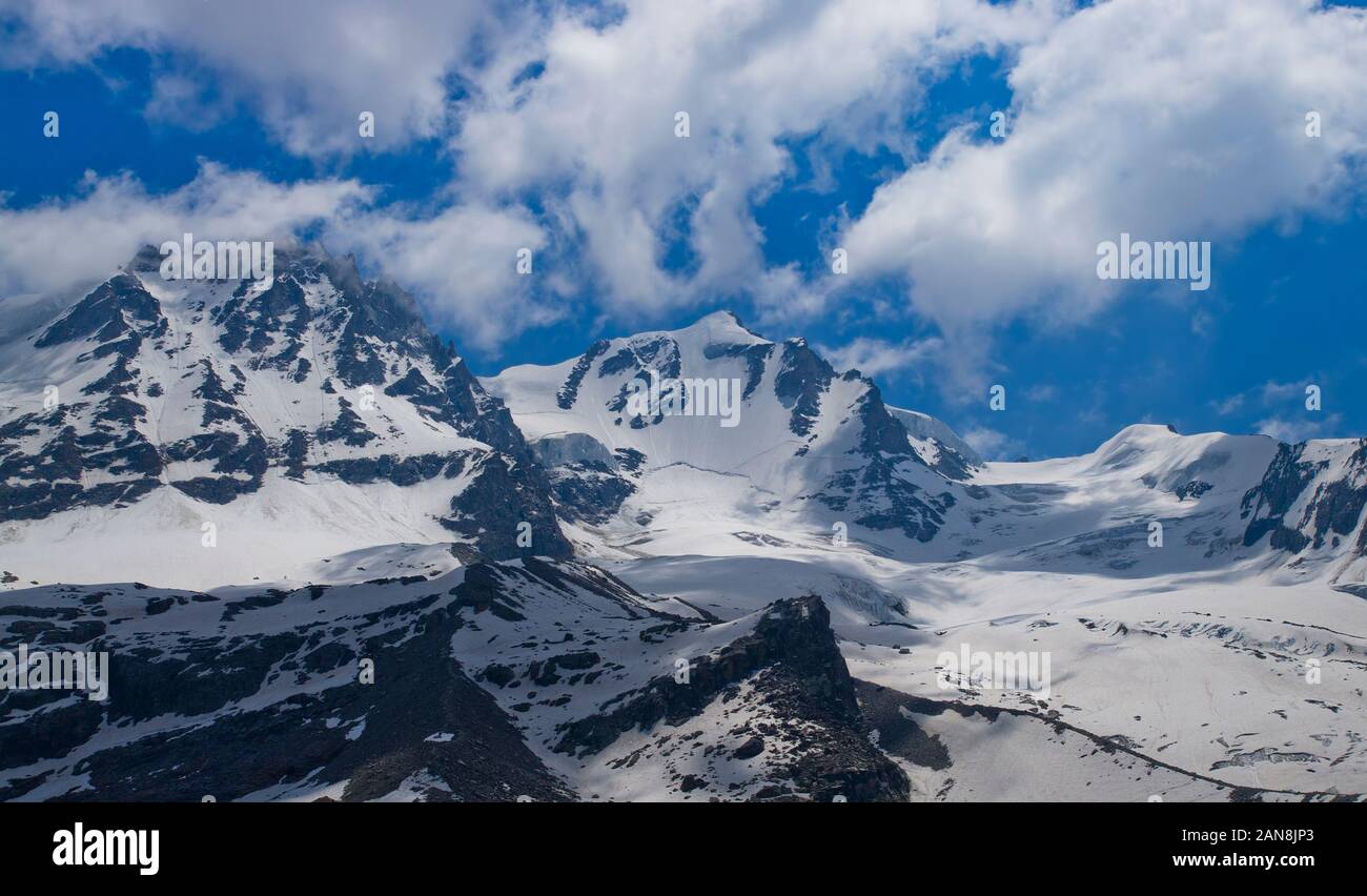Gran Paradiso peak and National Park in Italy, Aosta Valley. summer ...