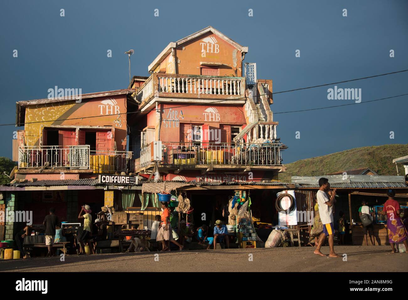 Miandrivazo houses and street life, Madagascar Stock Photo - Alamy