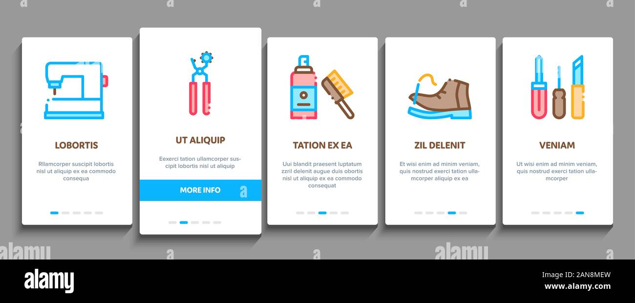 Shoe Repair Equipment Onboarding Elements Icons Set Vector Stock Vector ...