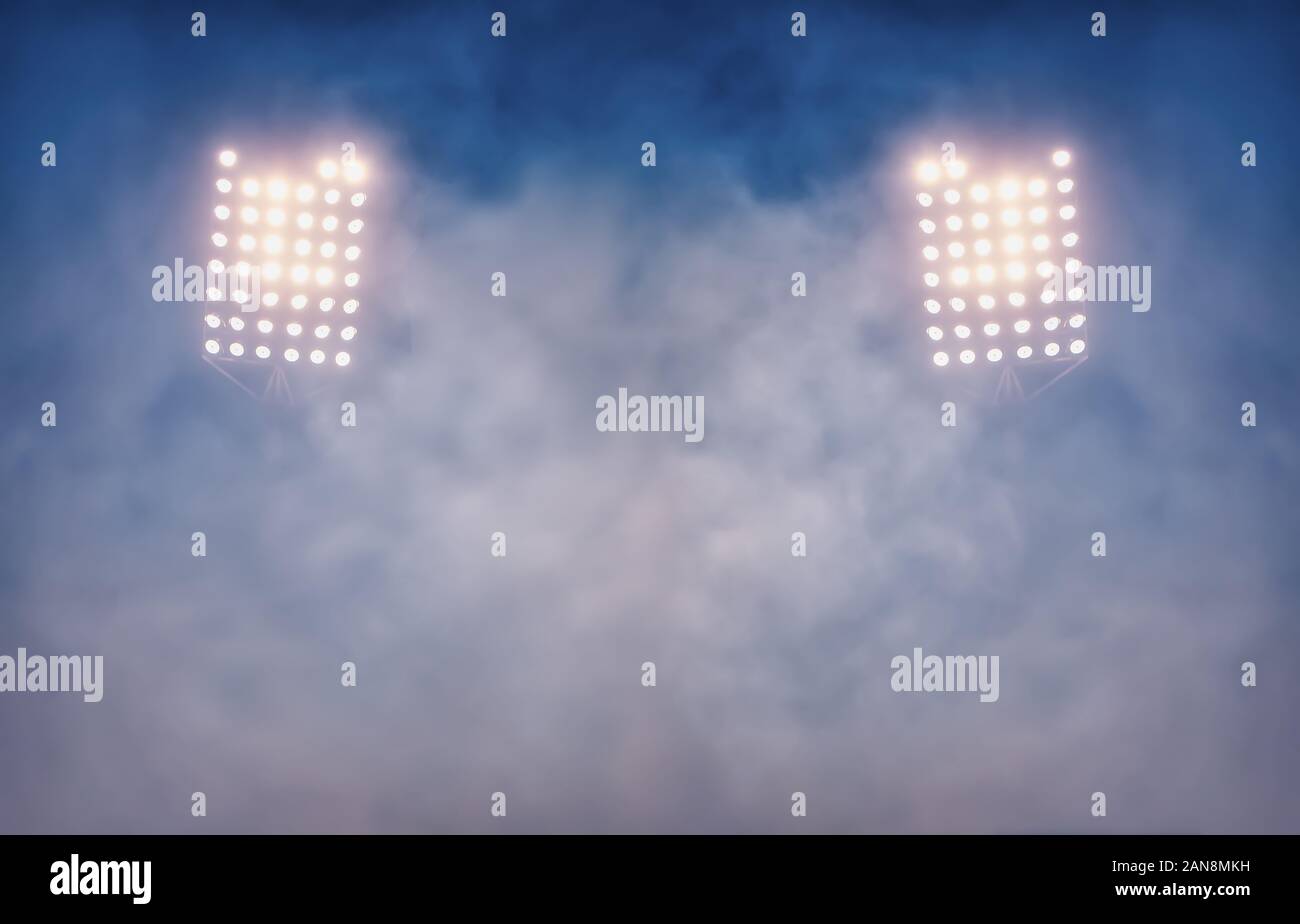 soccer stadium lights reflectors with smoke. football field Stock Photo ...