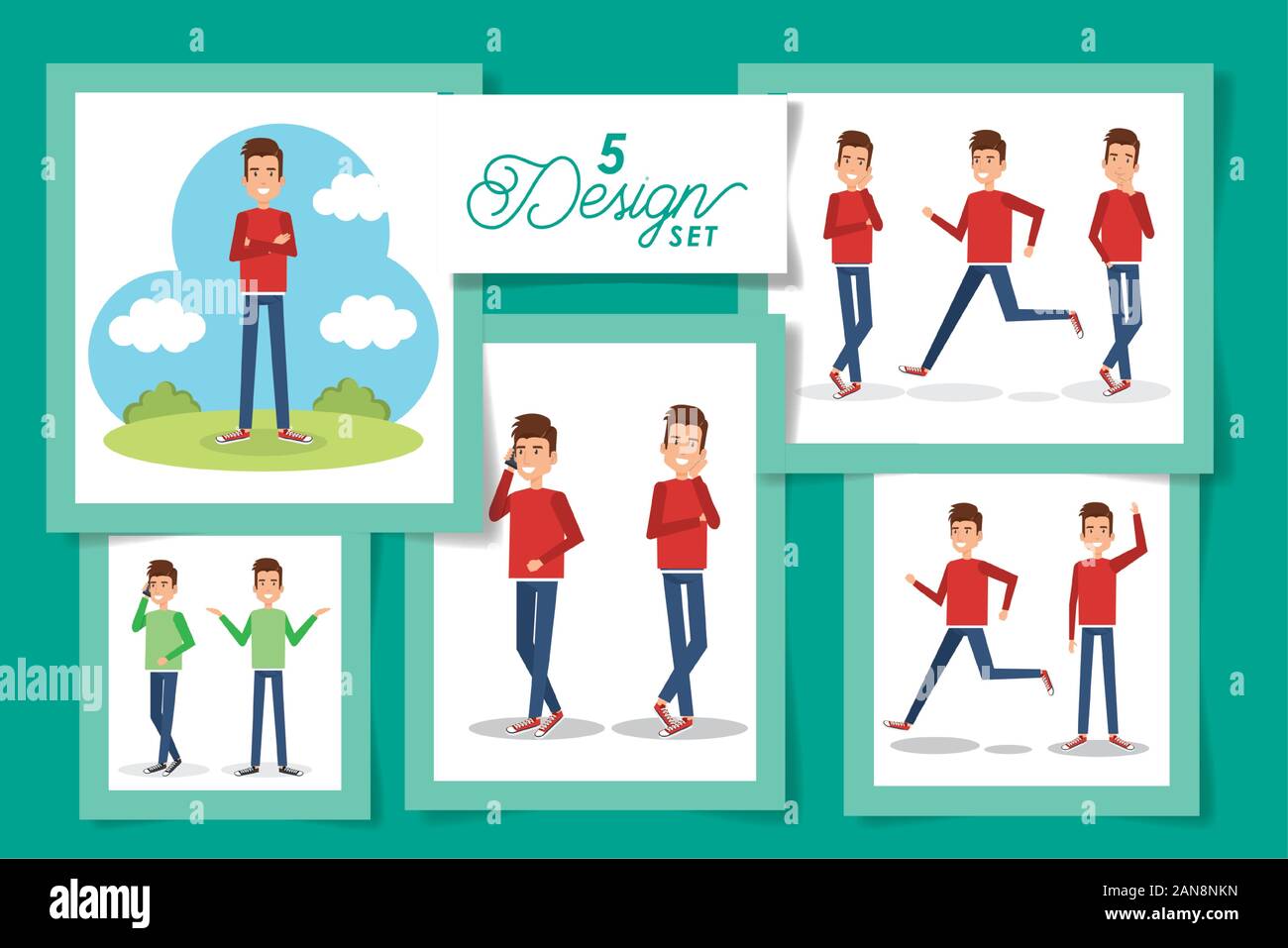 Five designs of men avatars with clouds and shrubs Stock Vector Image ...