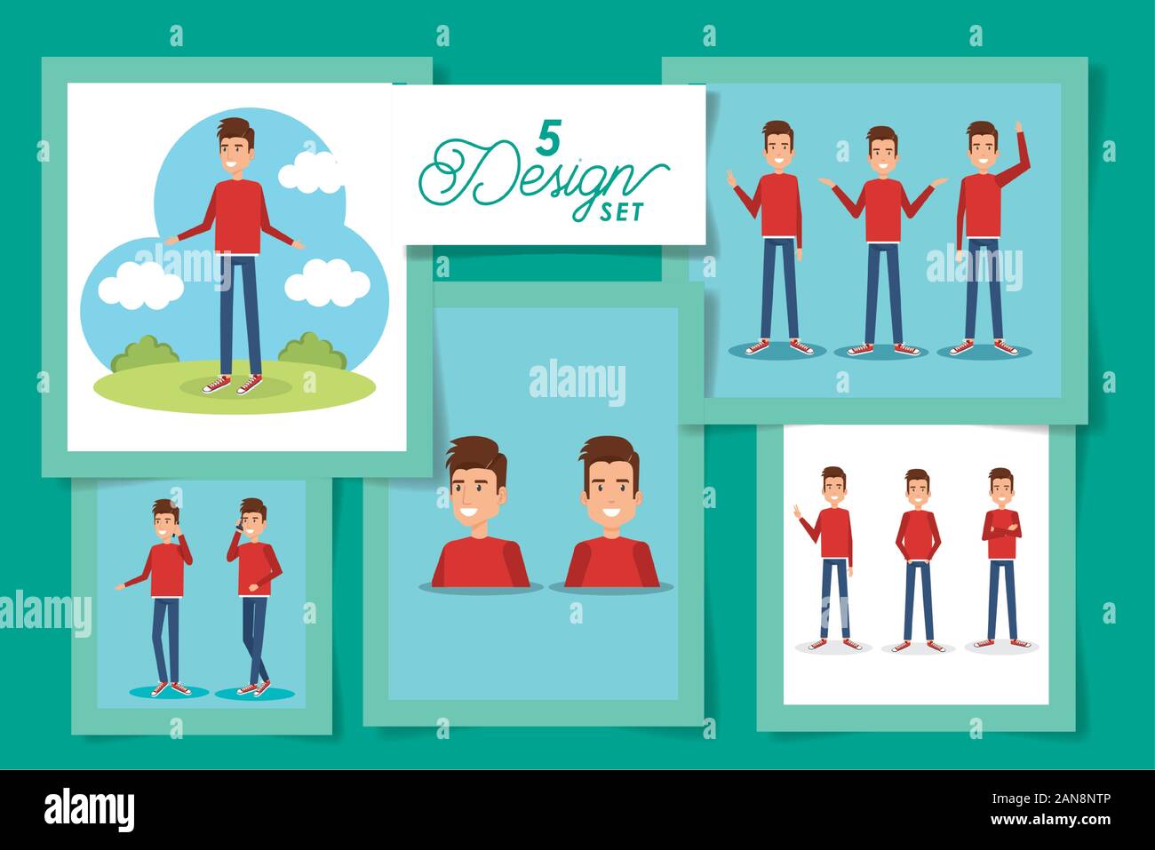 Five designs of men avatars with clouds and shrubs Stock Vector Image ...