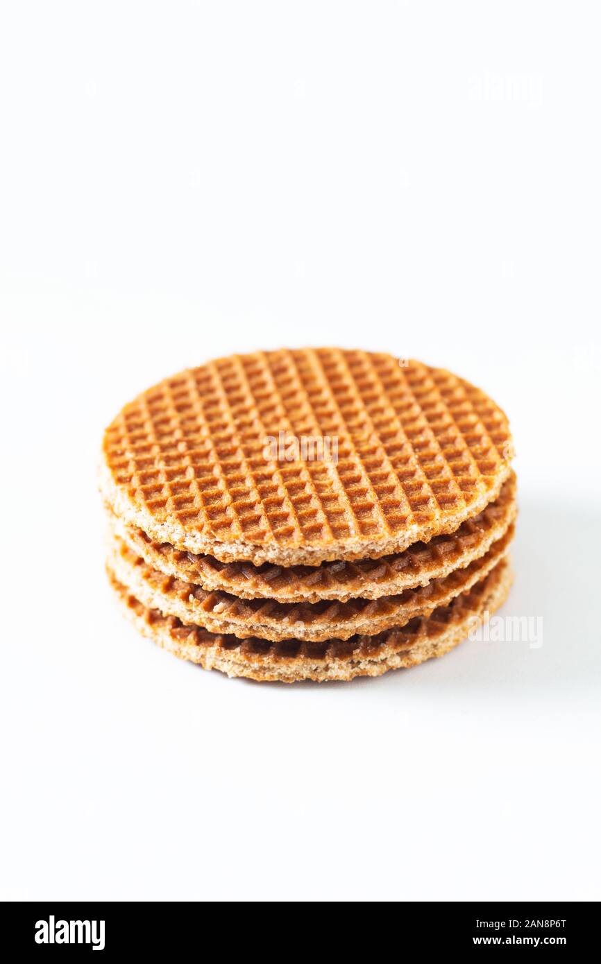 Food Concept Stroopwafel, crispy caramel syrup Dutch waffles isolated ...