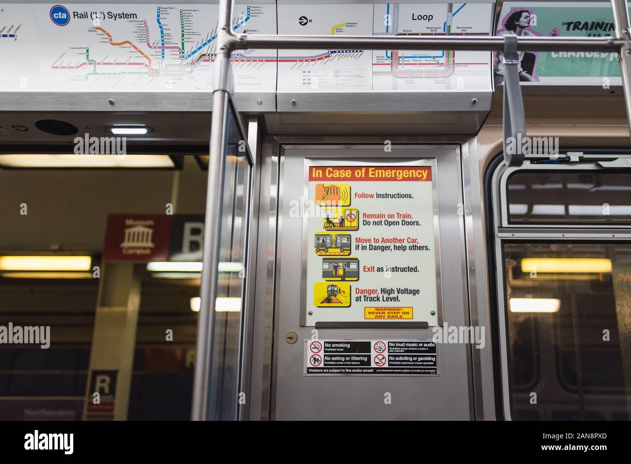 Interior of a train of CTA in Chicago, IL, USA Stock Photo - Alamy