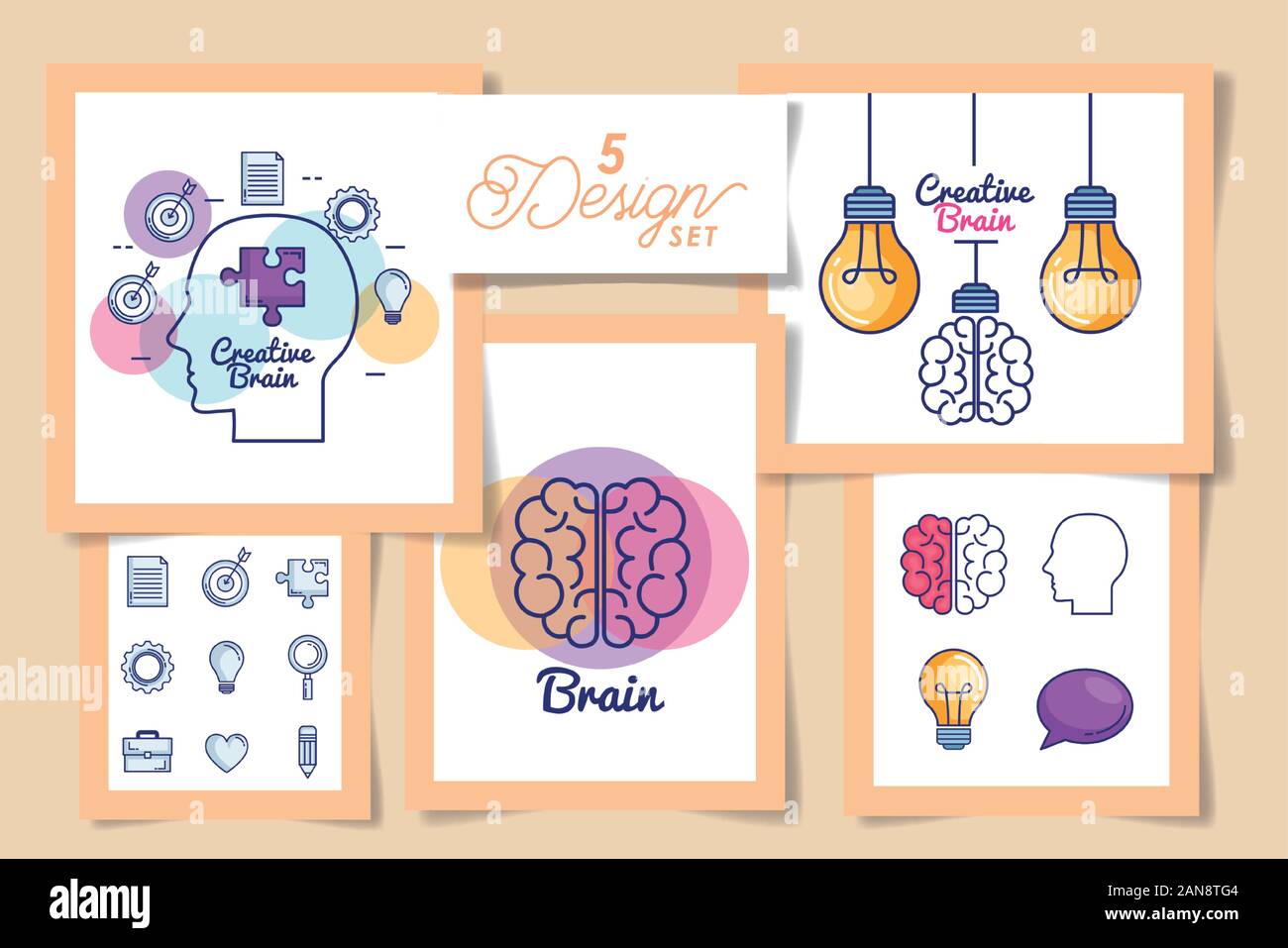 Five designs of human brains and idea icons Stock Vector Image & Art ...
