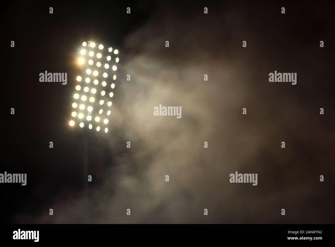 soccer stadium lights reflectors with smoke. football field Stock Photo ...
