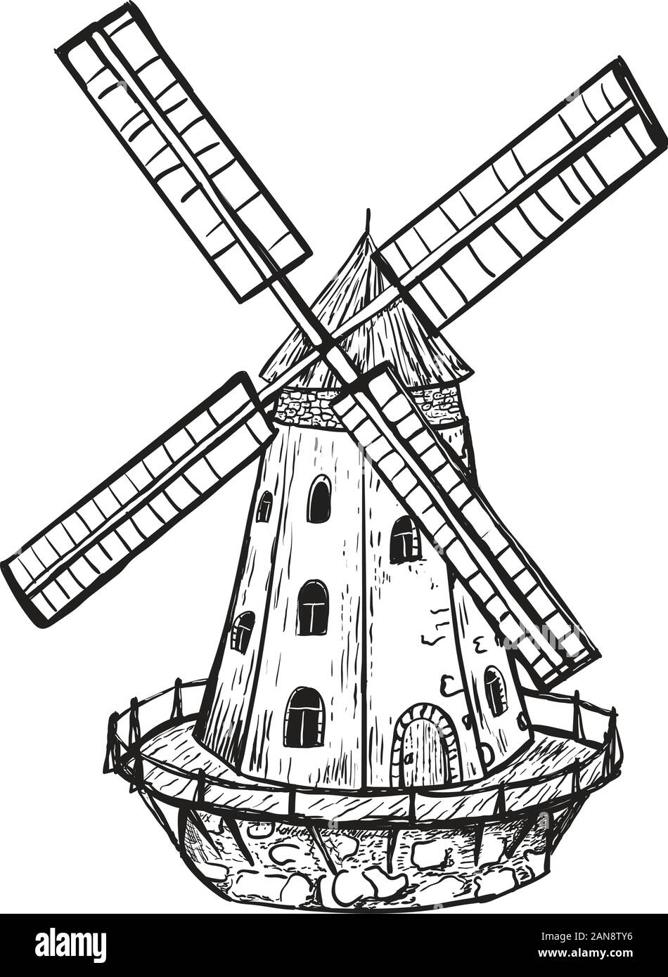 Windmill. Hand drawn sketch of mill. Engraving vintage style vector ... Windmill. Hand drawn sketch of mill. Engraving vintage style vector ...