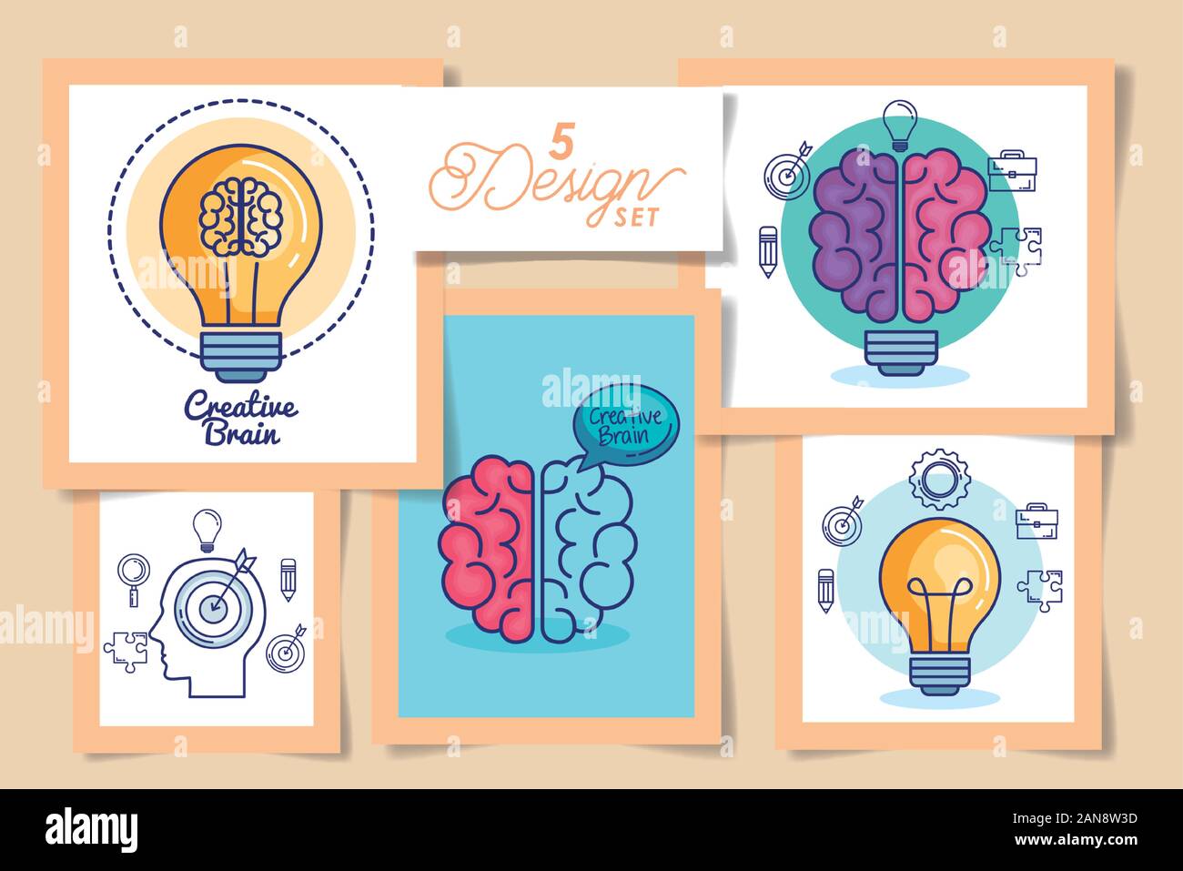 Five designs of human brains and idea icons Stock Vector Image & Art ...