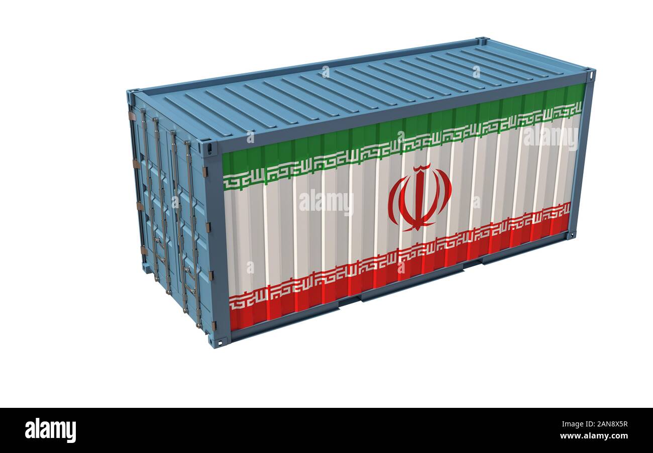 Shipping Container with Iran flag isolated on white - 3D Rendering ...