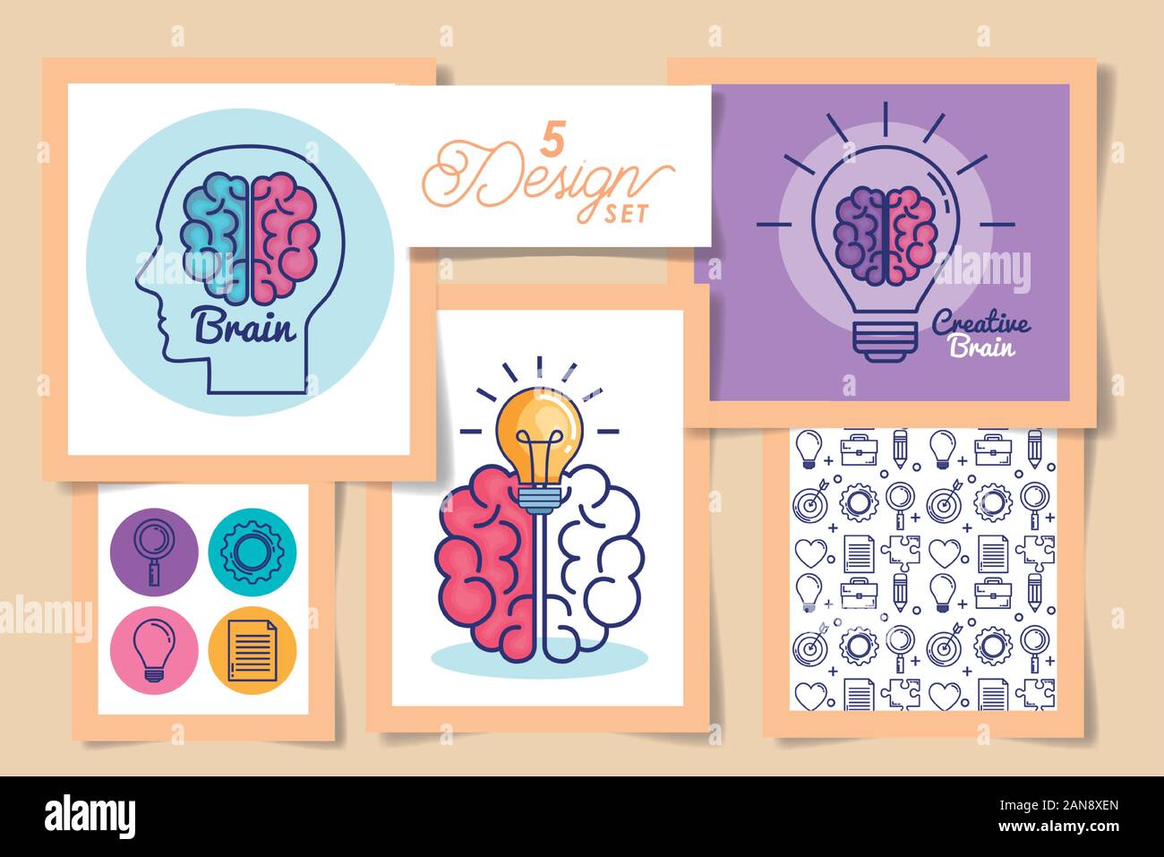 Five designs of human brains and idea icons Stock Vector Image & Art ...
