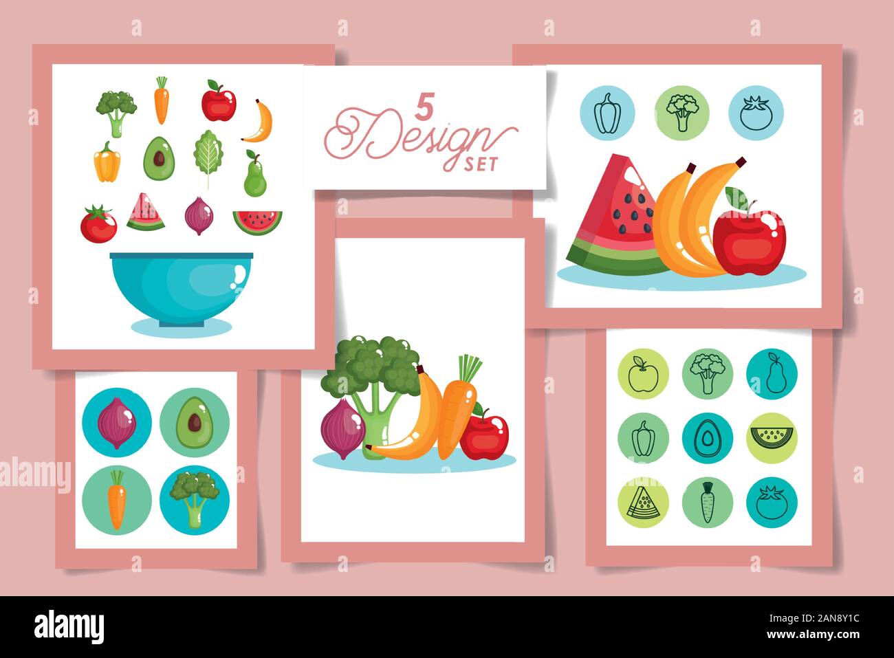 Five designs of healthy and organic food Stock Vector Image & Art - Alamy