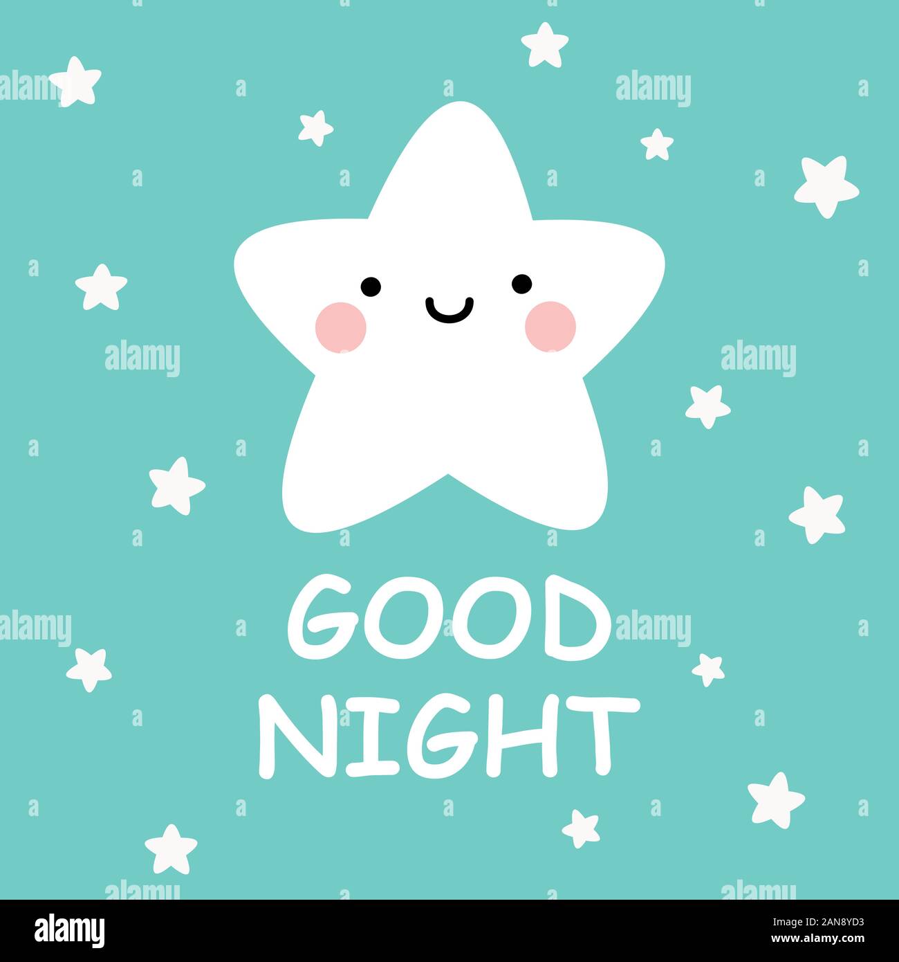 Cute vector good night card with cartoon stars on bluebackground Stock ...